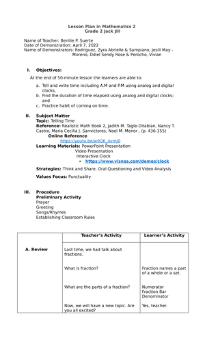 Lesson Plan in Solving Problems involving Probabilities of a Simple ...