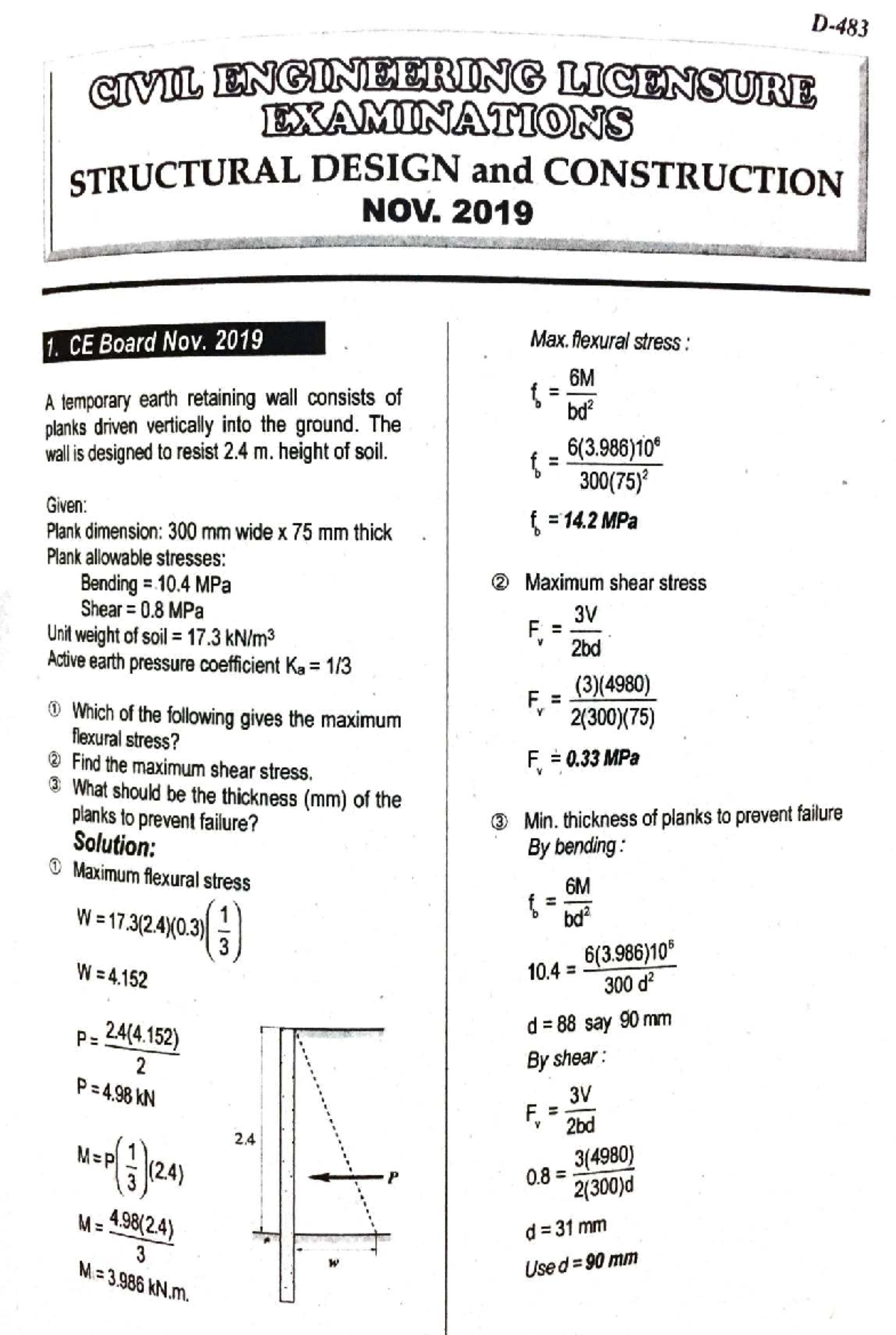 CE Board Nov 2019: Structural Design & Construction Exam Solutions - Studocu