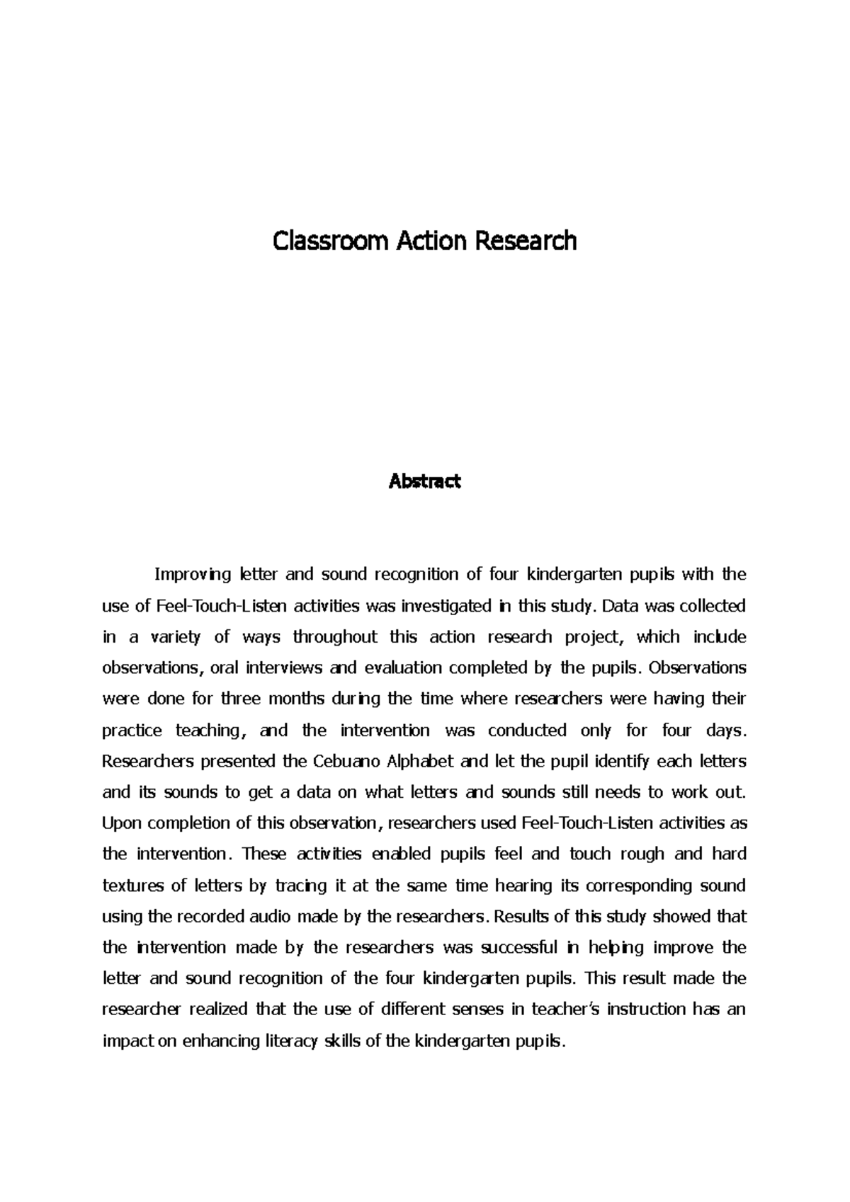 Action Research on Enhancing Letter Recognition in Kindergarten: A ...