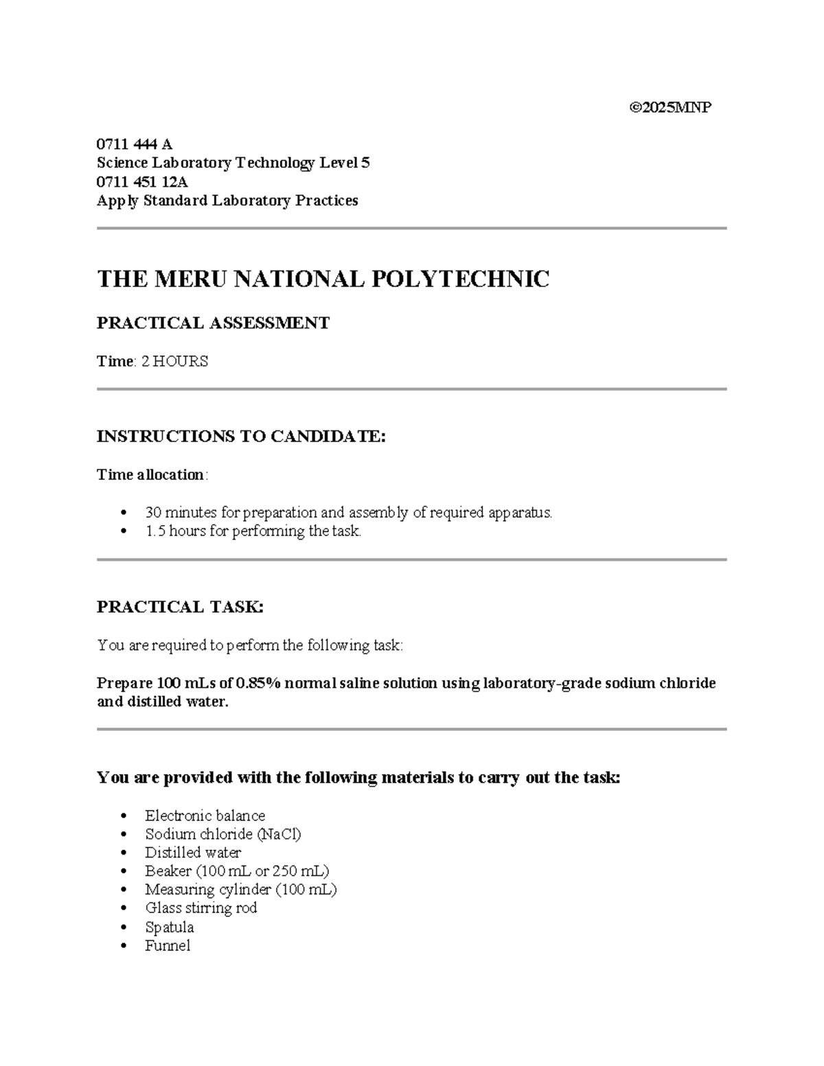 0711 451 12A Lab Practice: Preparing Normal Saline Solution - Studocu