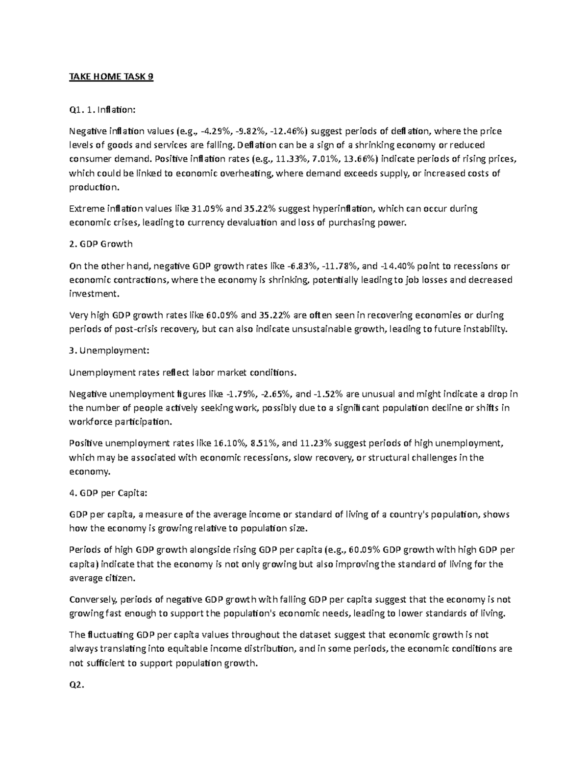 Take Home Task 9: Analyzing Economic Indicators and Trends - Studocu