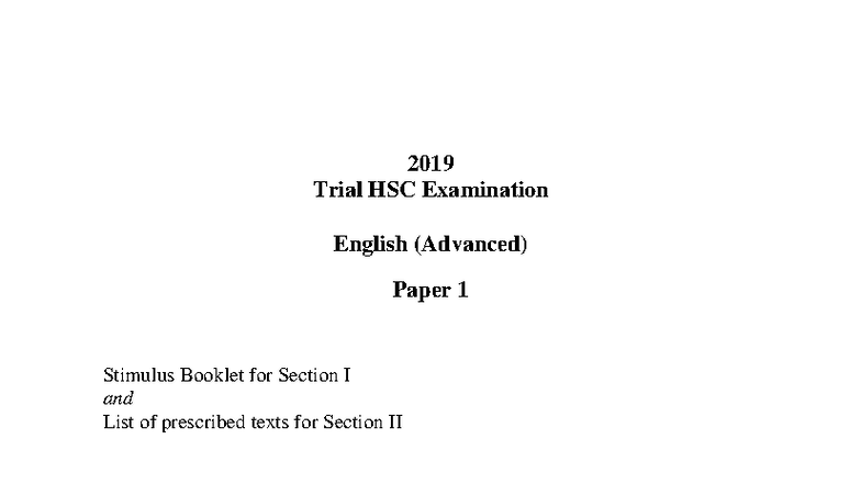 MHS ADV 2019 Trial HSC Exam Paper 1 Stimulus Booklet - Studocu