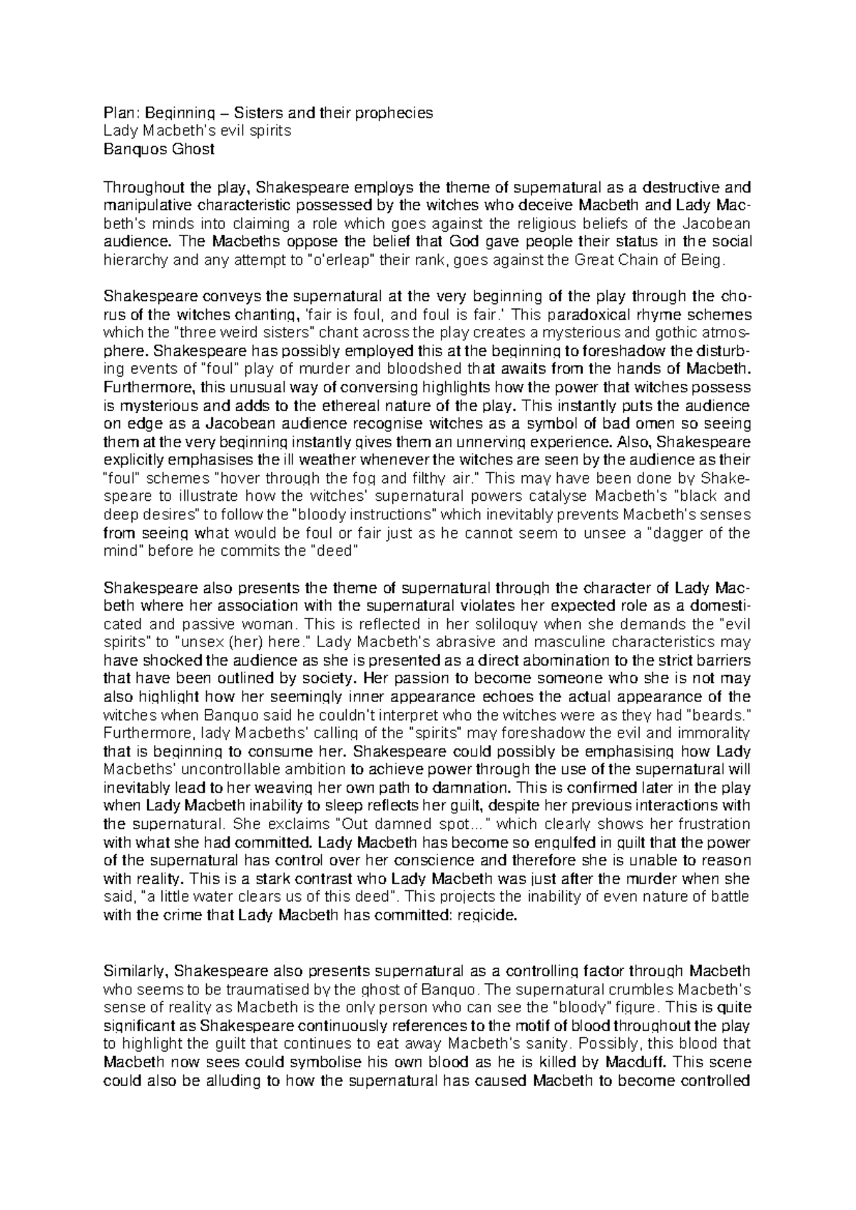 Macbeth (ENG 101): Analysis of Supernatural Elements in the Play - Studocu