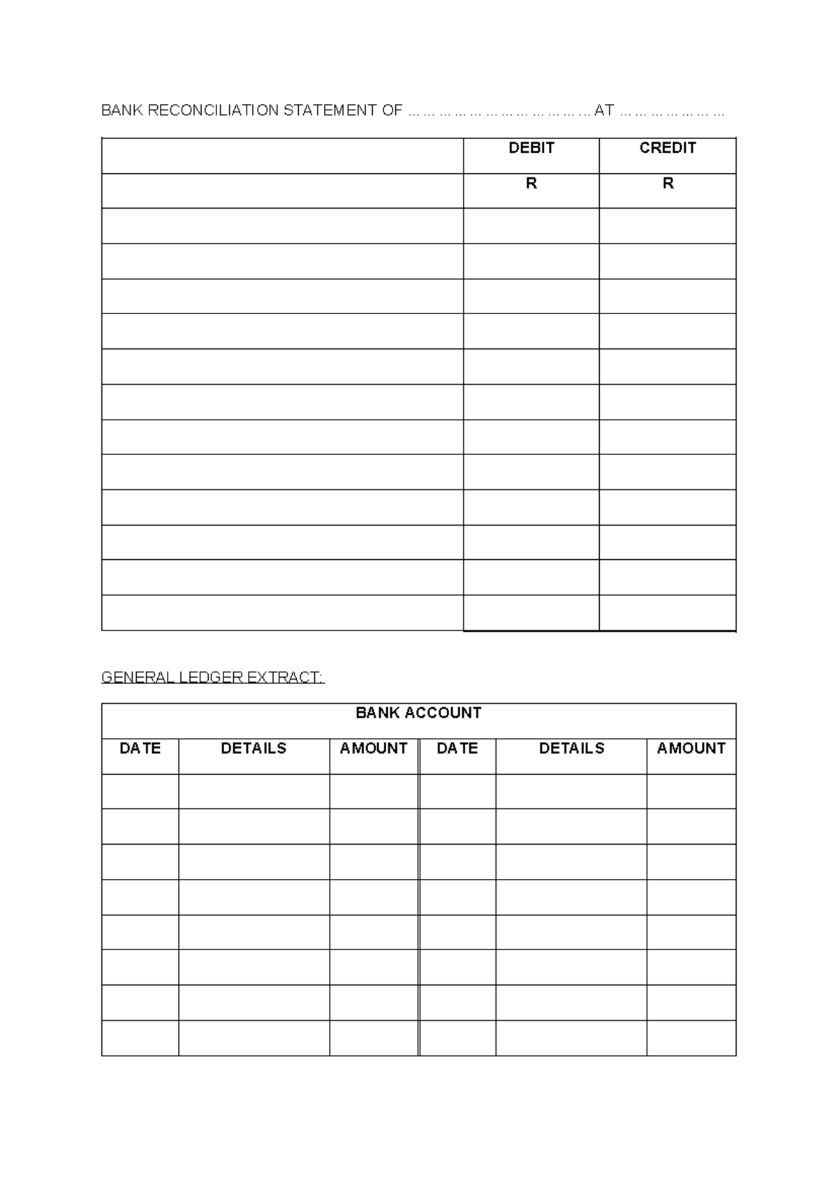 Bank Reconciliation Template - RV101 - BANK RECONCILIATION STATEMENT OF ...