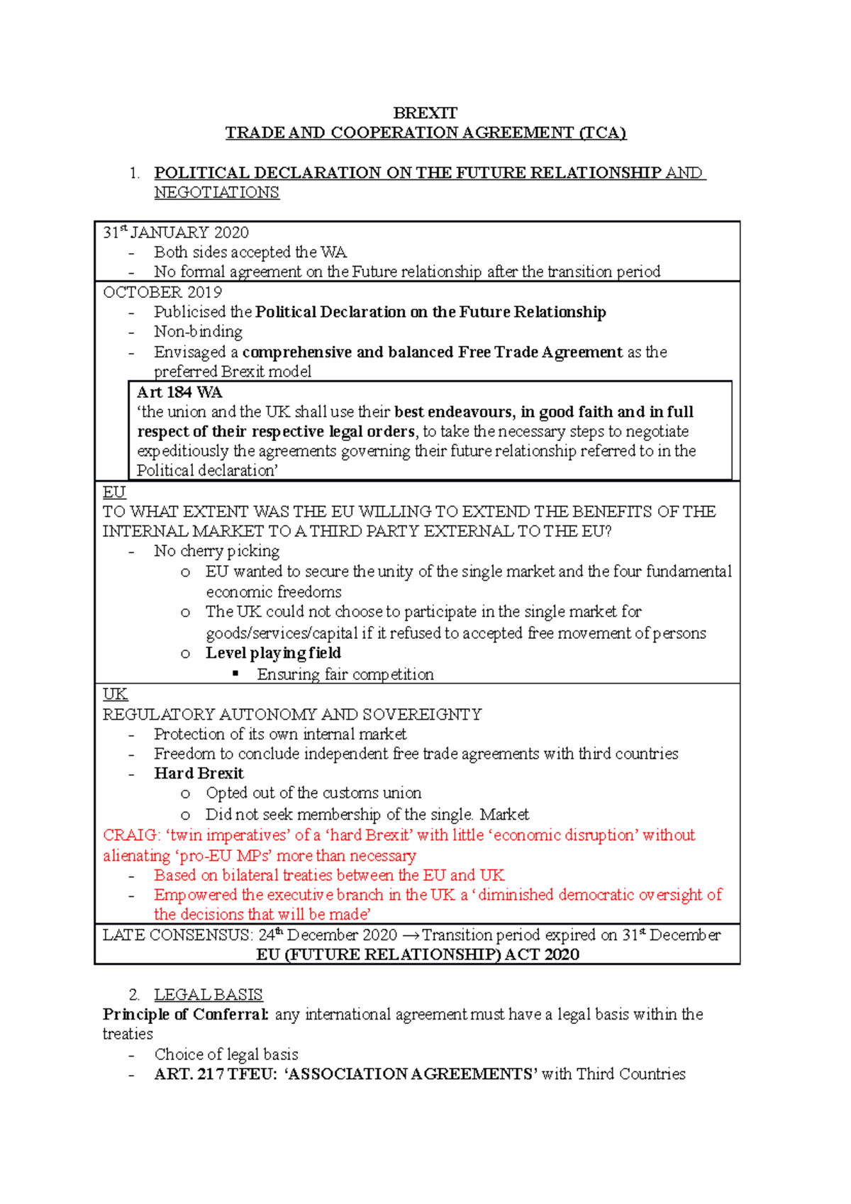 TCA - slay - BREXIT TRADE AND COOPERATION AGREEMENT (TCA) 1. POLITICAL ...