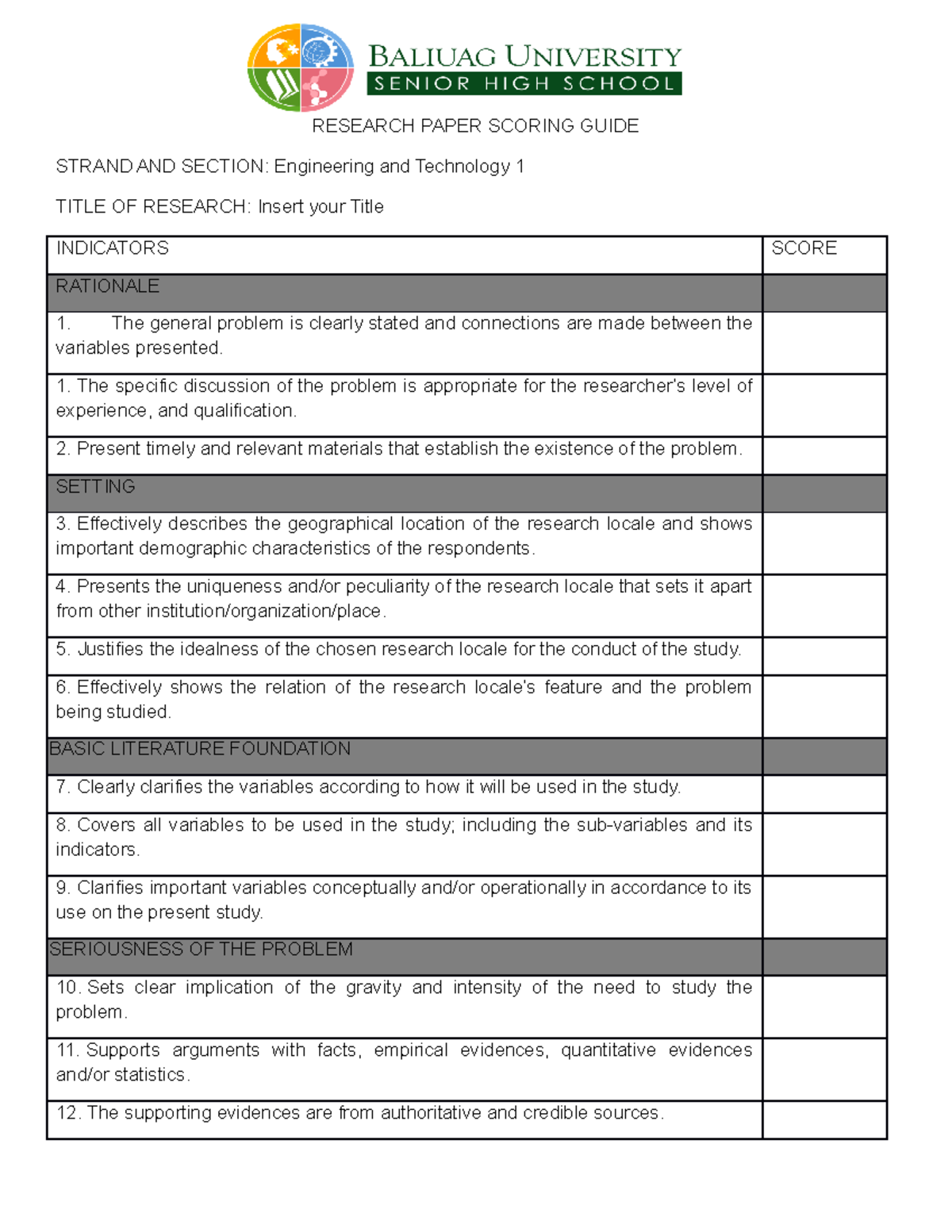 (1) Research-Paper-Scoring-Guide - RESEARCH PAPER SCORING GUIDE STRAND ...