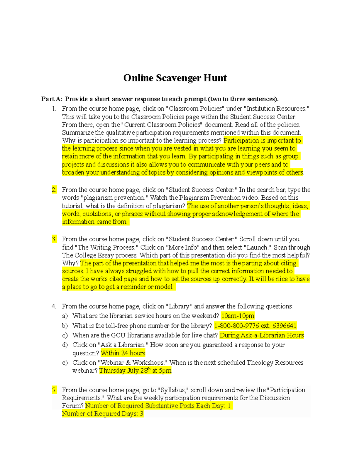 UNV-501- Topic 1- Online Scavenger Hunt Reflections and Summaries - Studocu