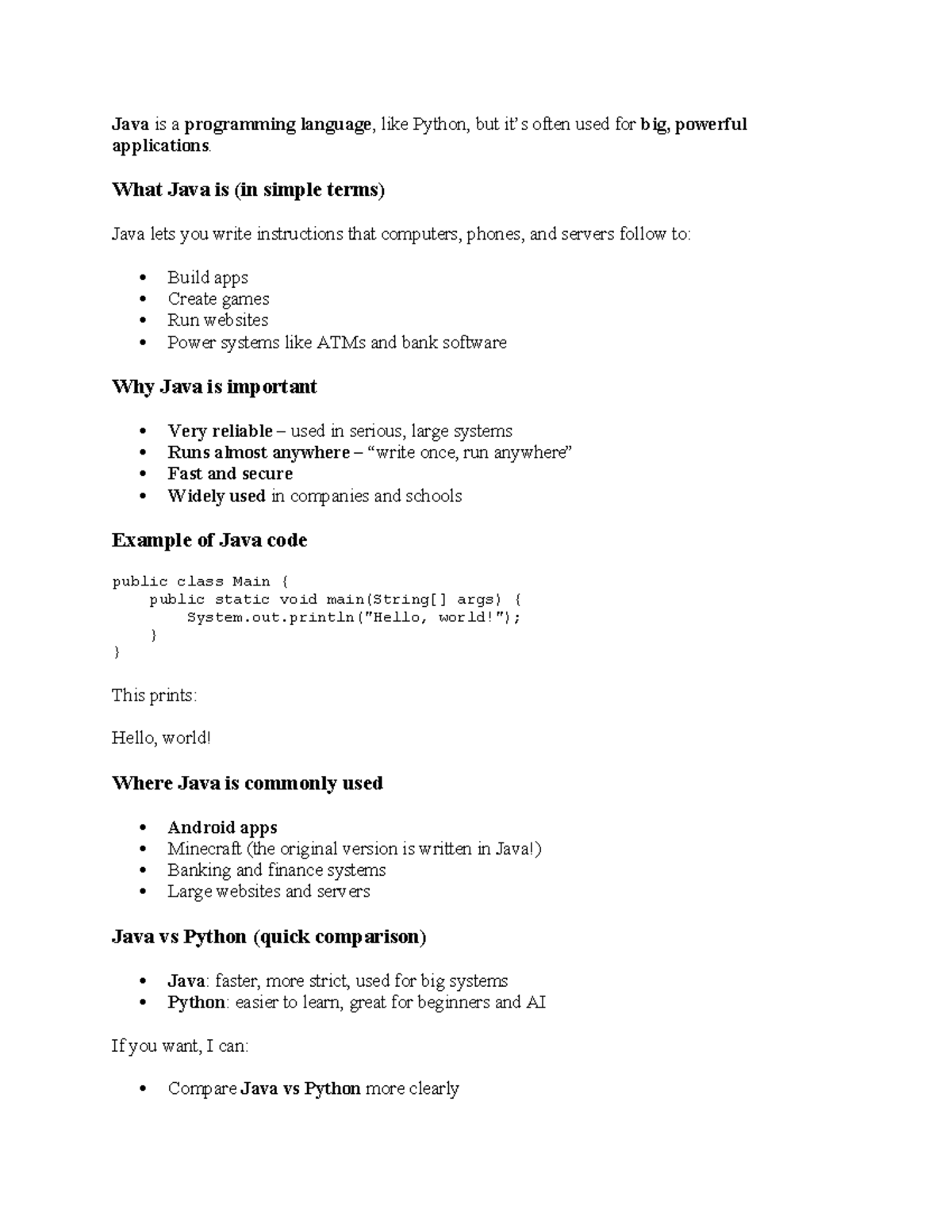 Java Programming Language Overview and Comparison with Python - Studocu