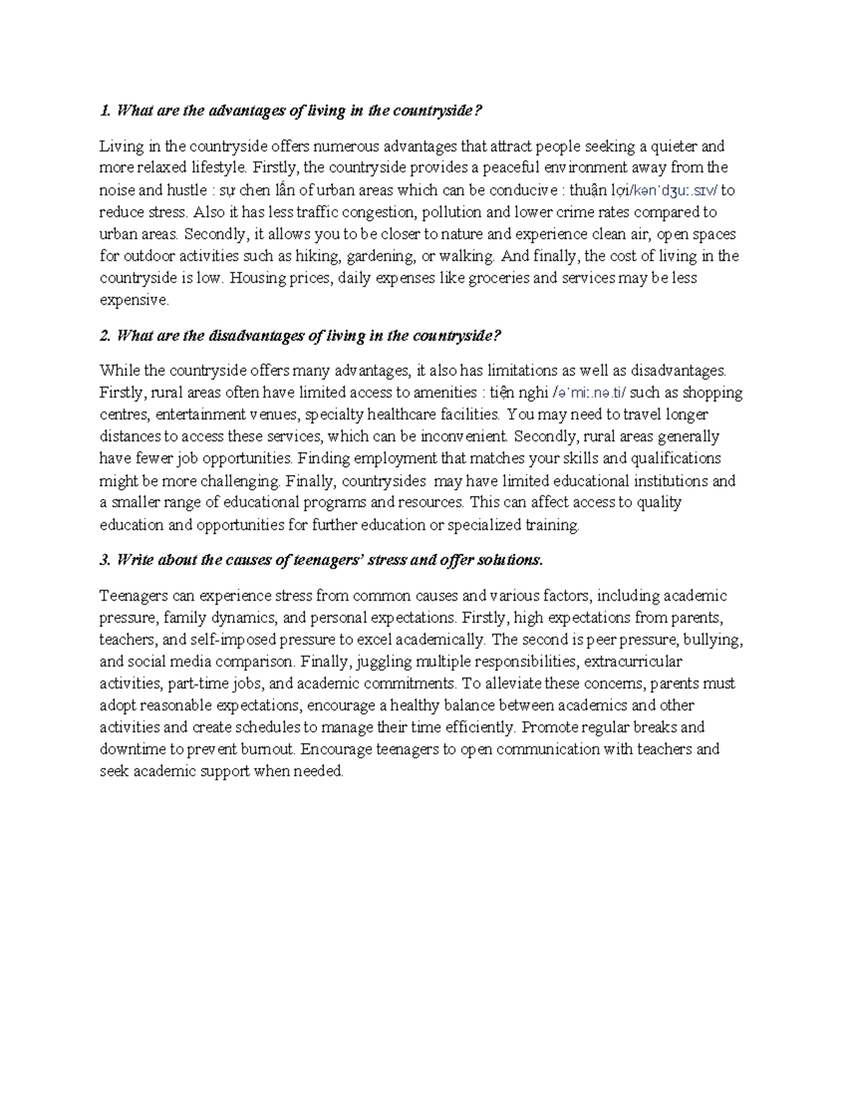 Advantages and Disadvantages of Countryside Living: A Study - Studocu