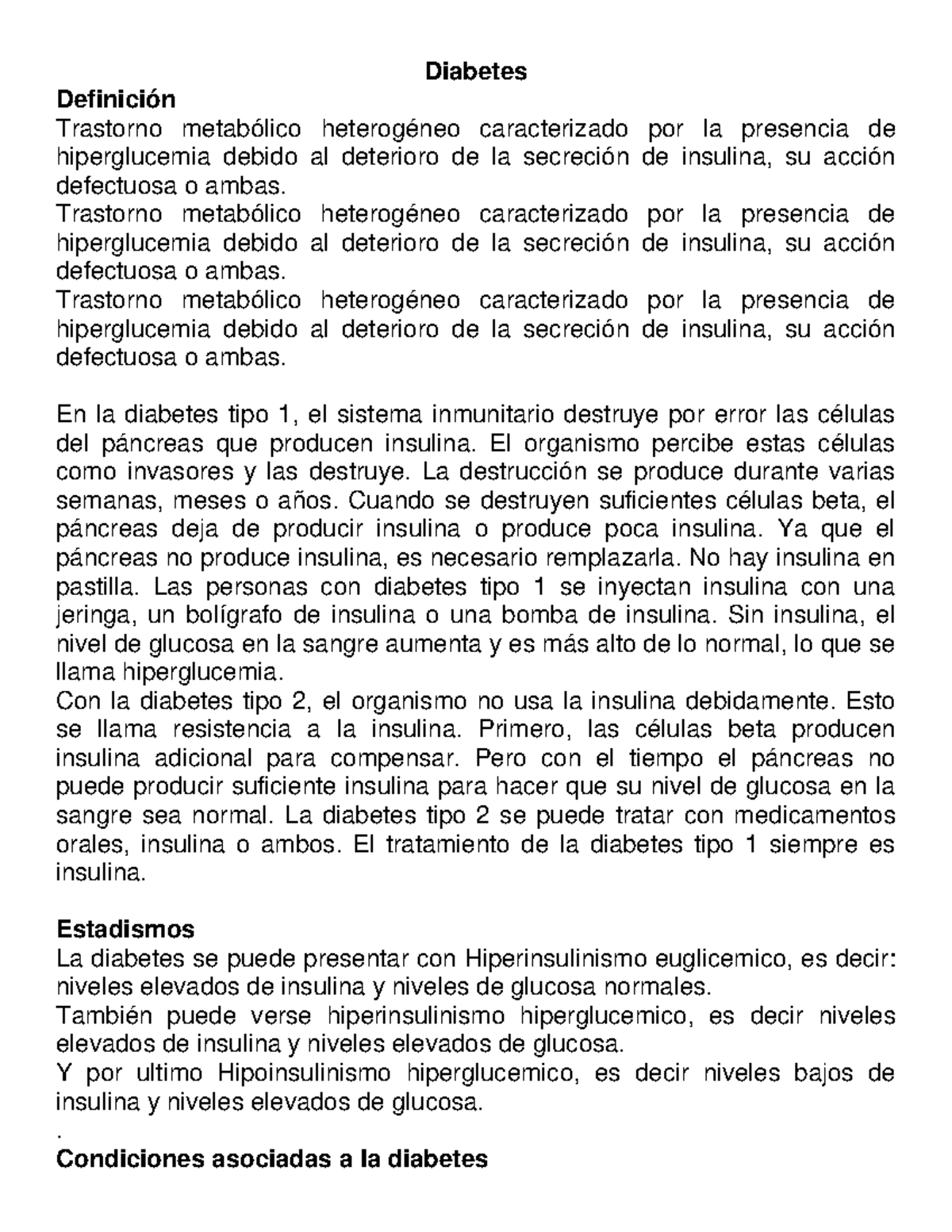 Diabetes: Definición, Tipos y Diagnóstico (Curso: Salud 101) - Studocu