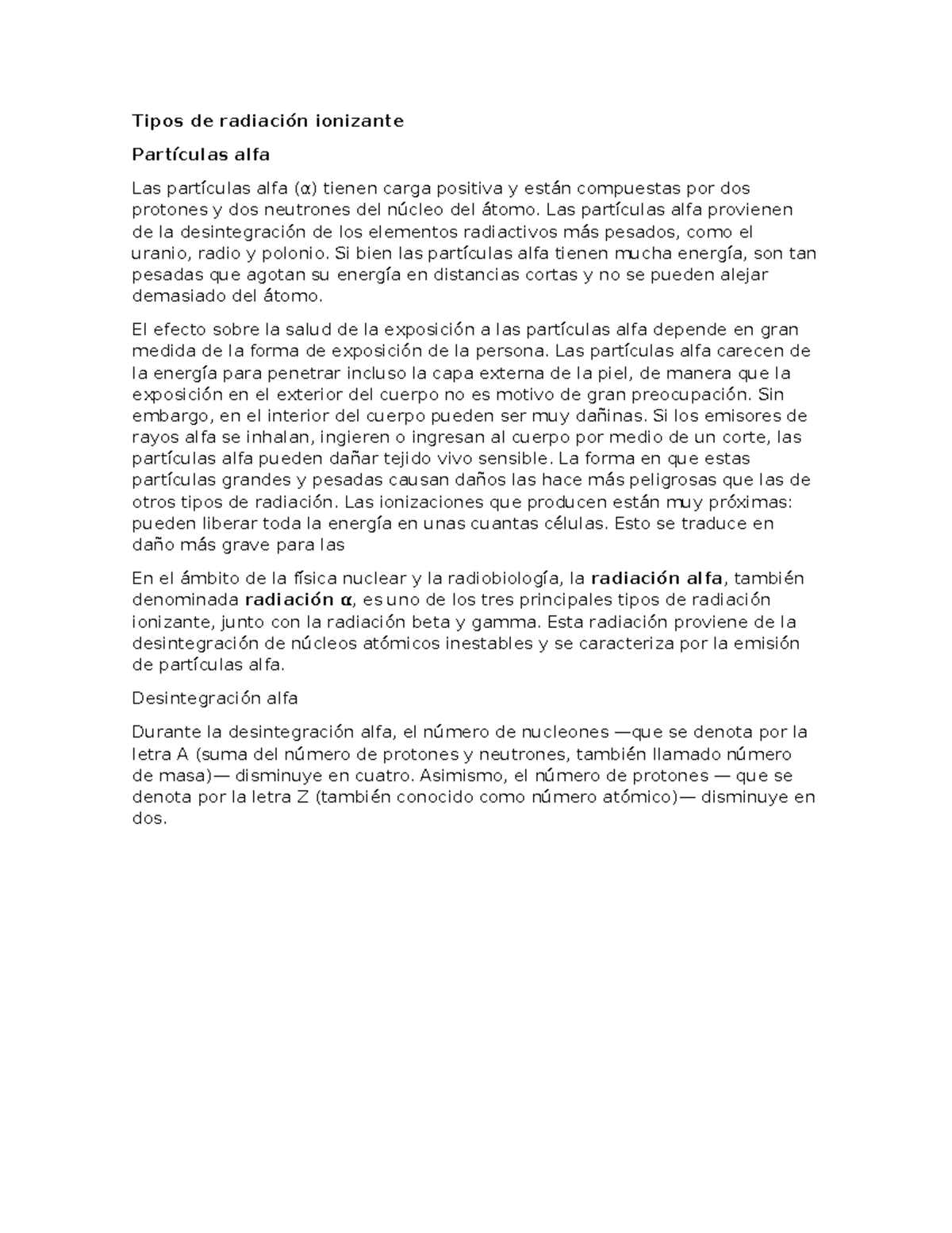 Tipos de Radiación Ionizante: Enfoque en Partículas Alfa y sus Efectos ...