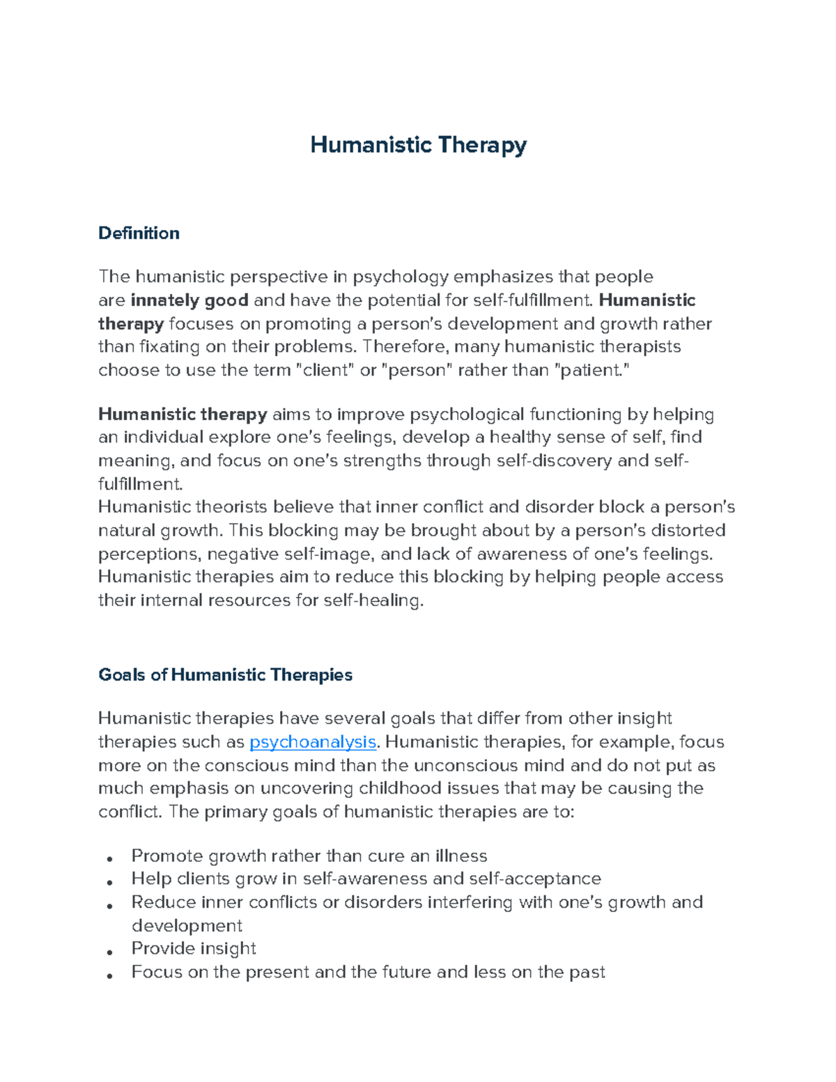 Humanistic therapy - Humanistic Therapy Definition The humanistic ...