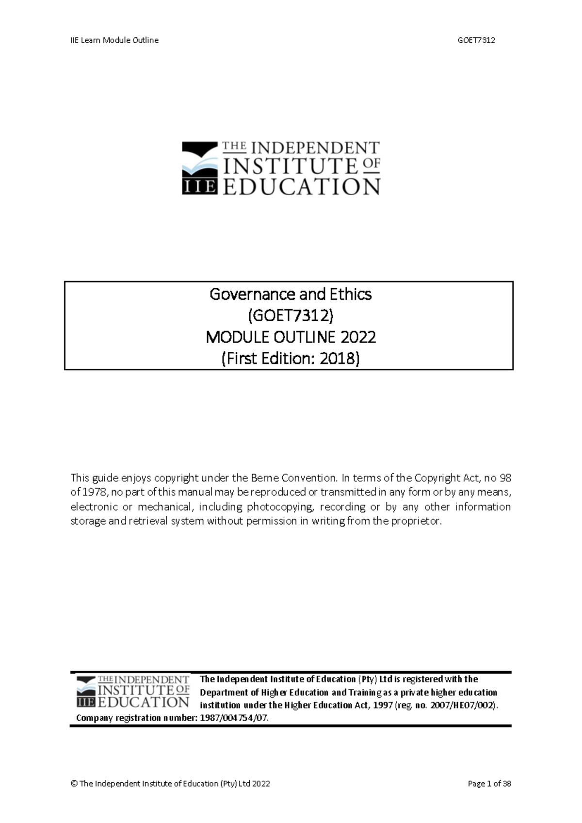 GOET7312 MO - Module outline - Governance and Ethics (GOET7312) MODULE ...