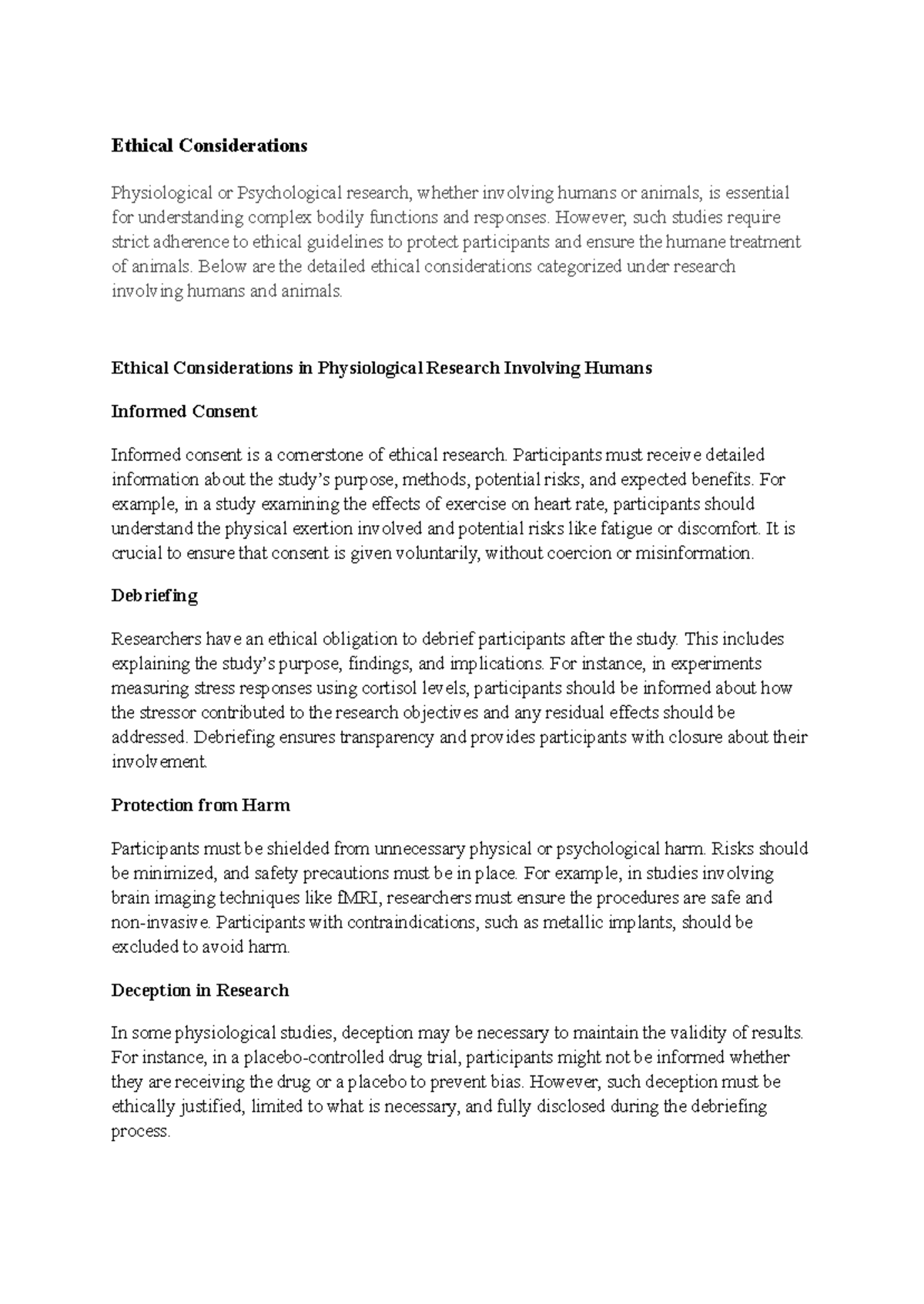 Ethical Considerations Module 01 - Ethical Considerations Physiological ...