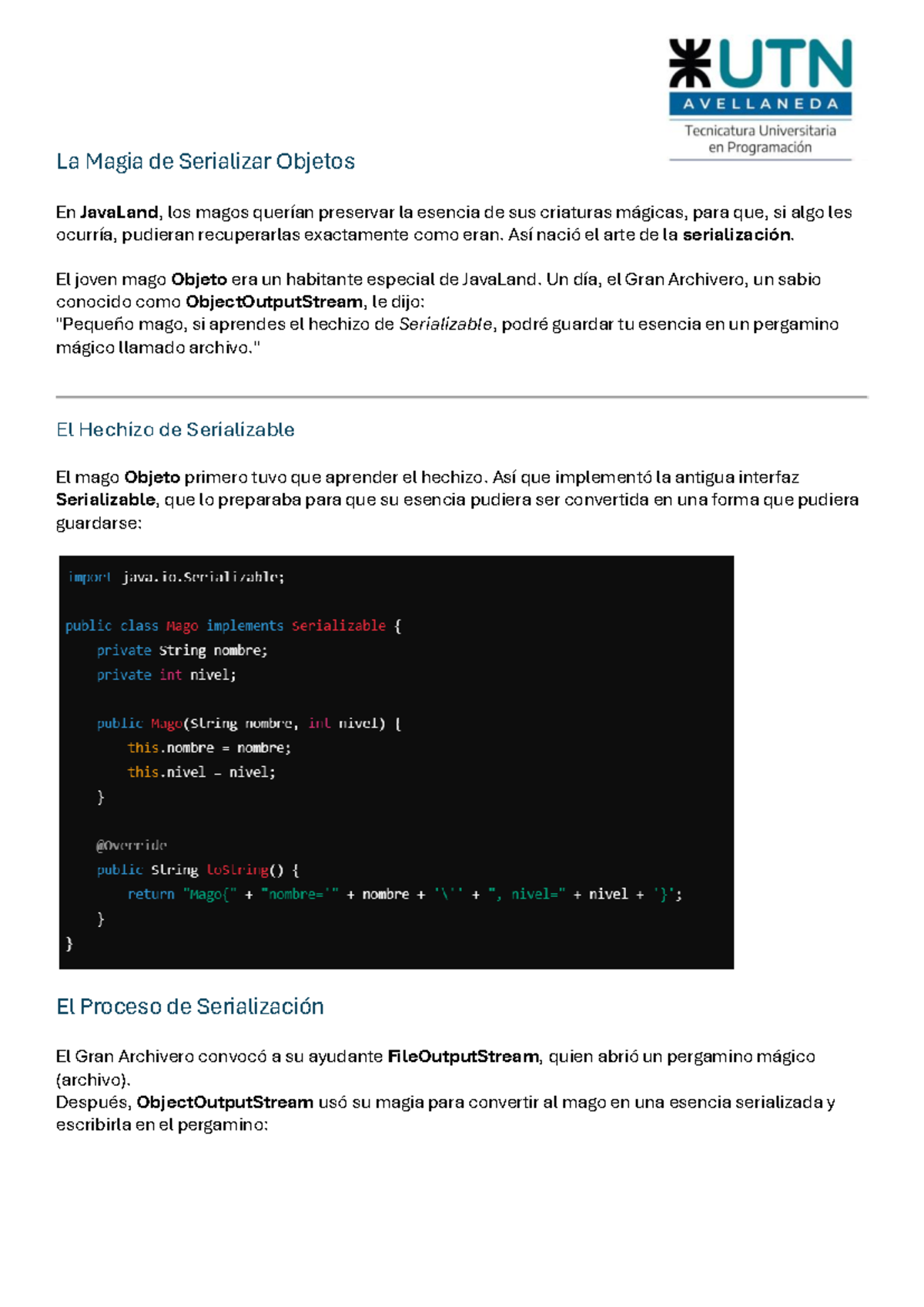 La Magia de la Serialización en Java: Un Cuento Mágico - Studocu
