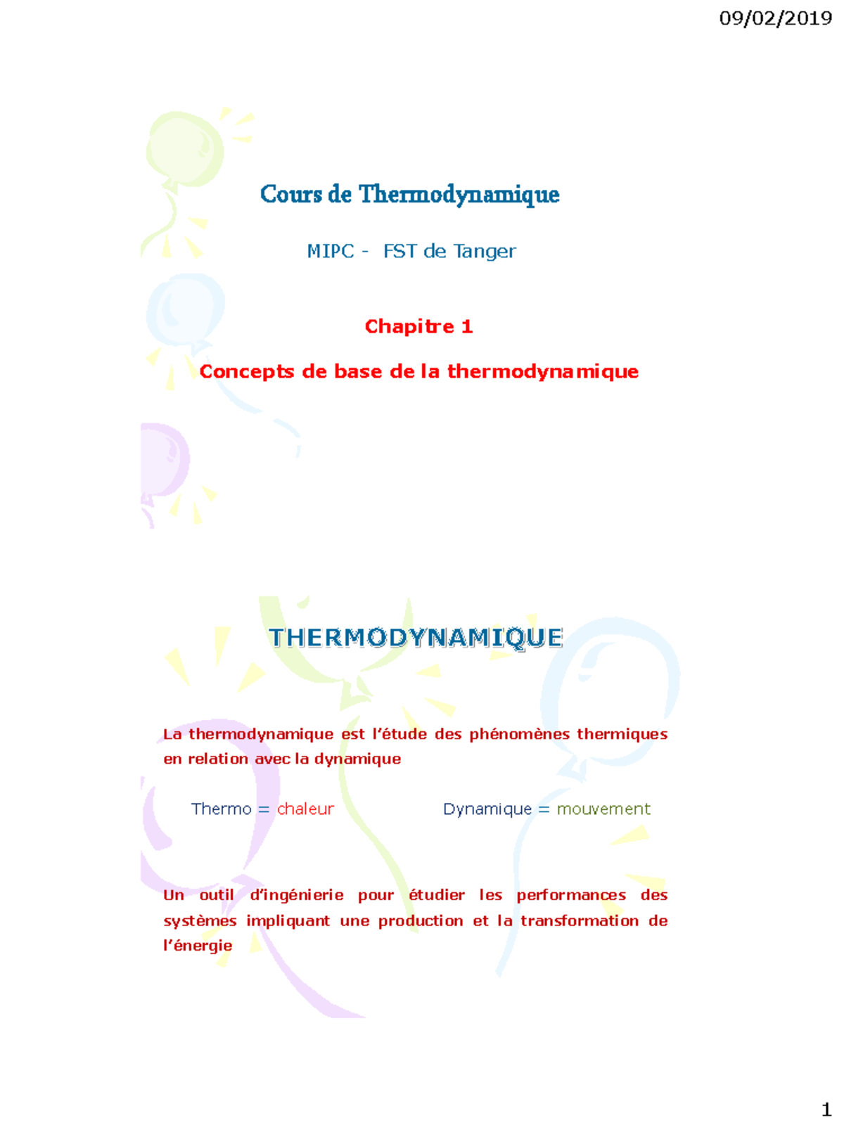 Chapitre 1-Intro-thermod - Cours de Thermodynamique MIPC - FST de ...