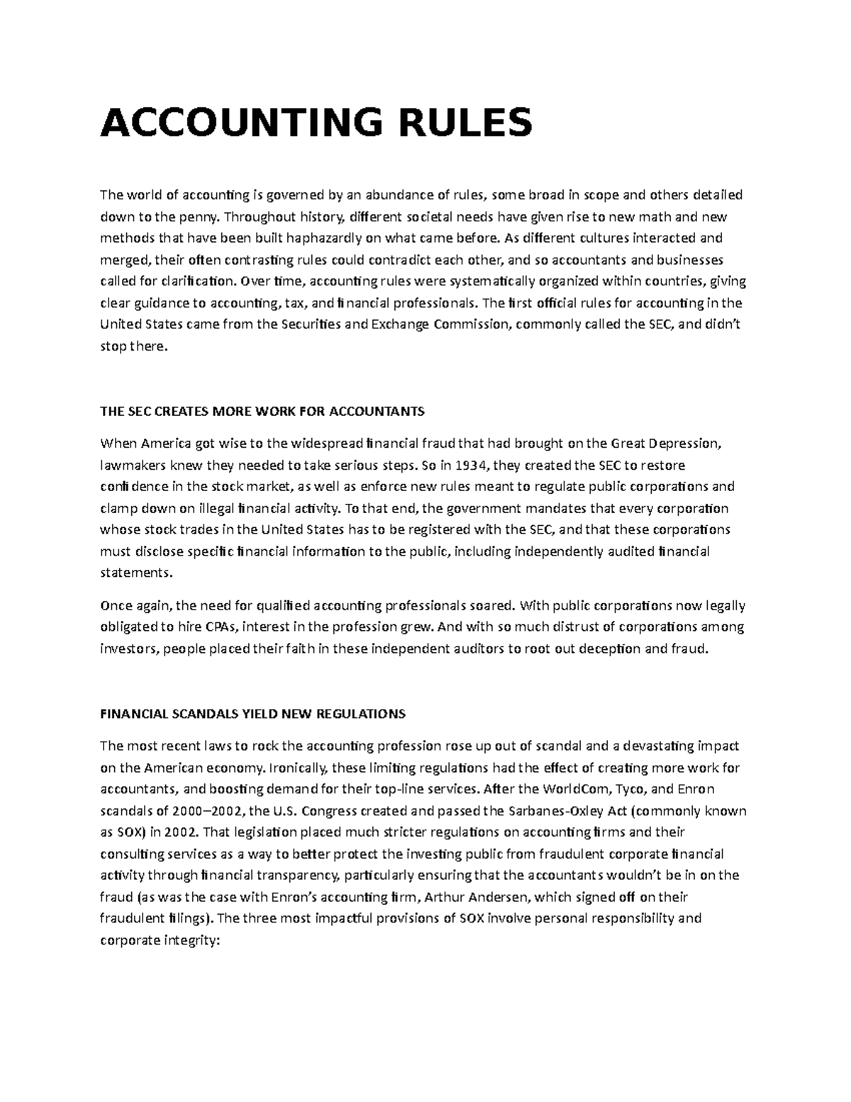 Accounting Rules - ACCOUNTING RULES The world of accounting is governed ...
