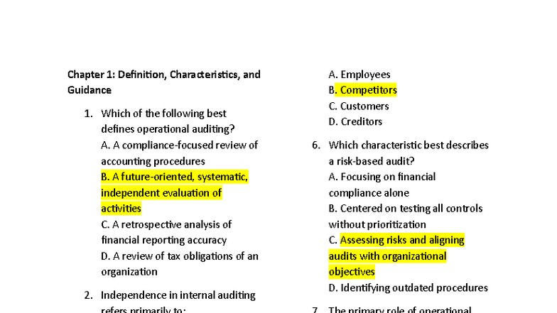 Operations Auditing Questions: Definitions, Characteristics, and ...