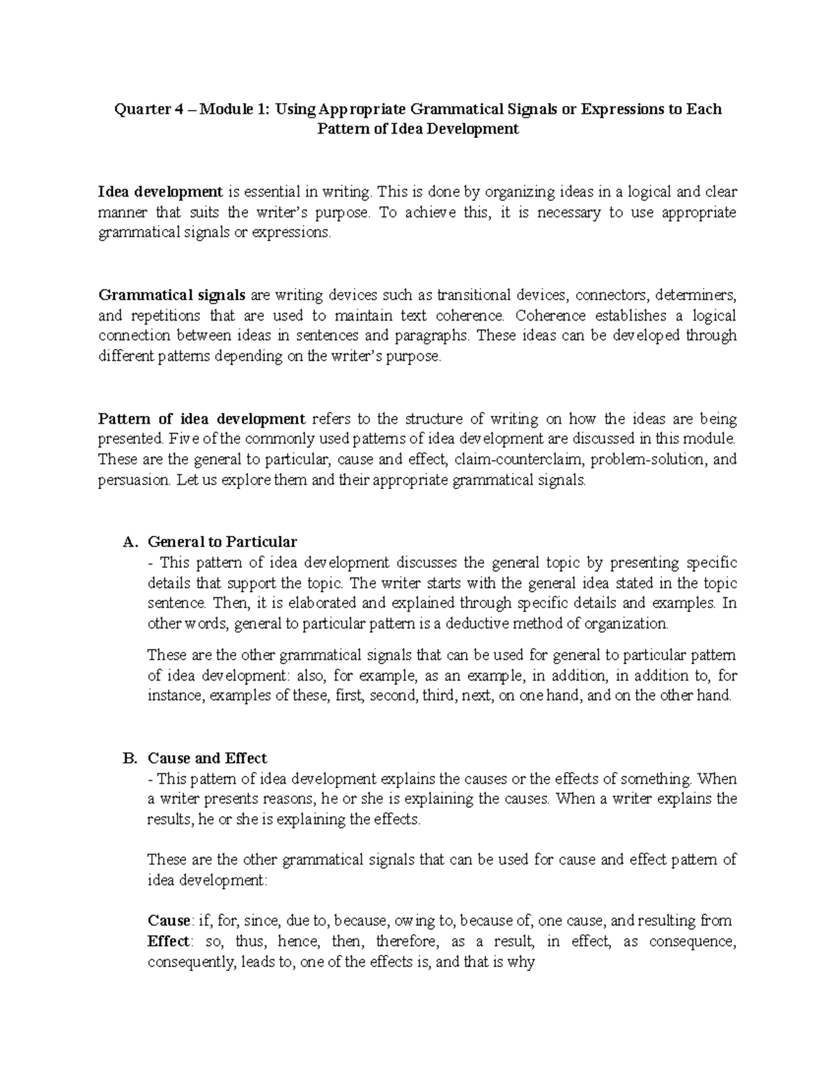 English 8. Comprehensive Reviewer for Modules 1-4 on Writing Skills ...