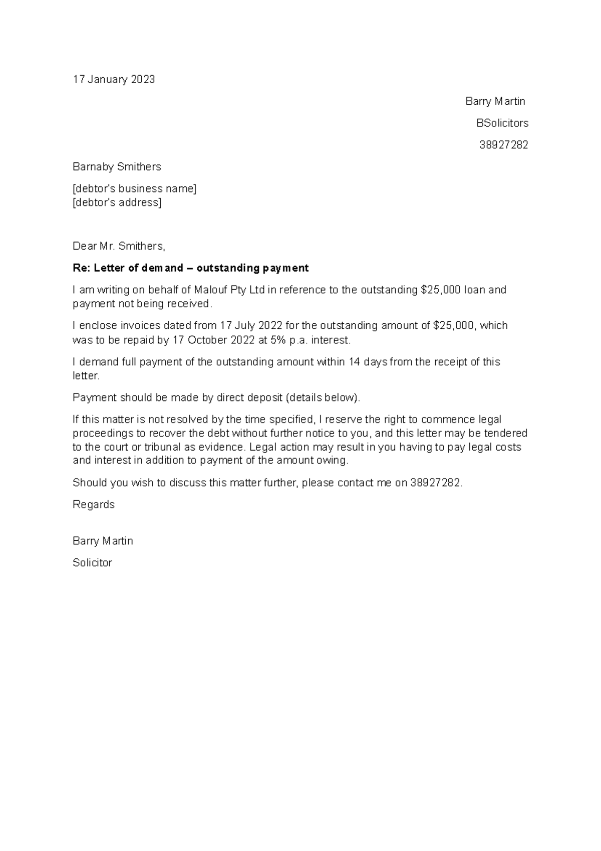 Letter of Demand Template for Outstanding Payment - Legal Document ...