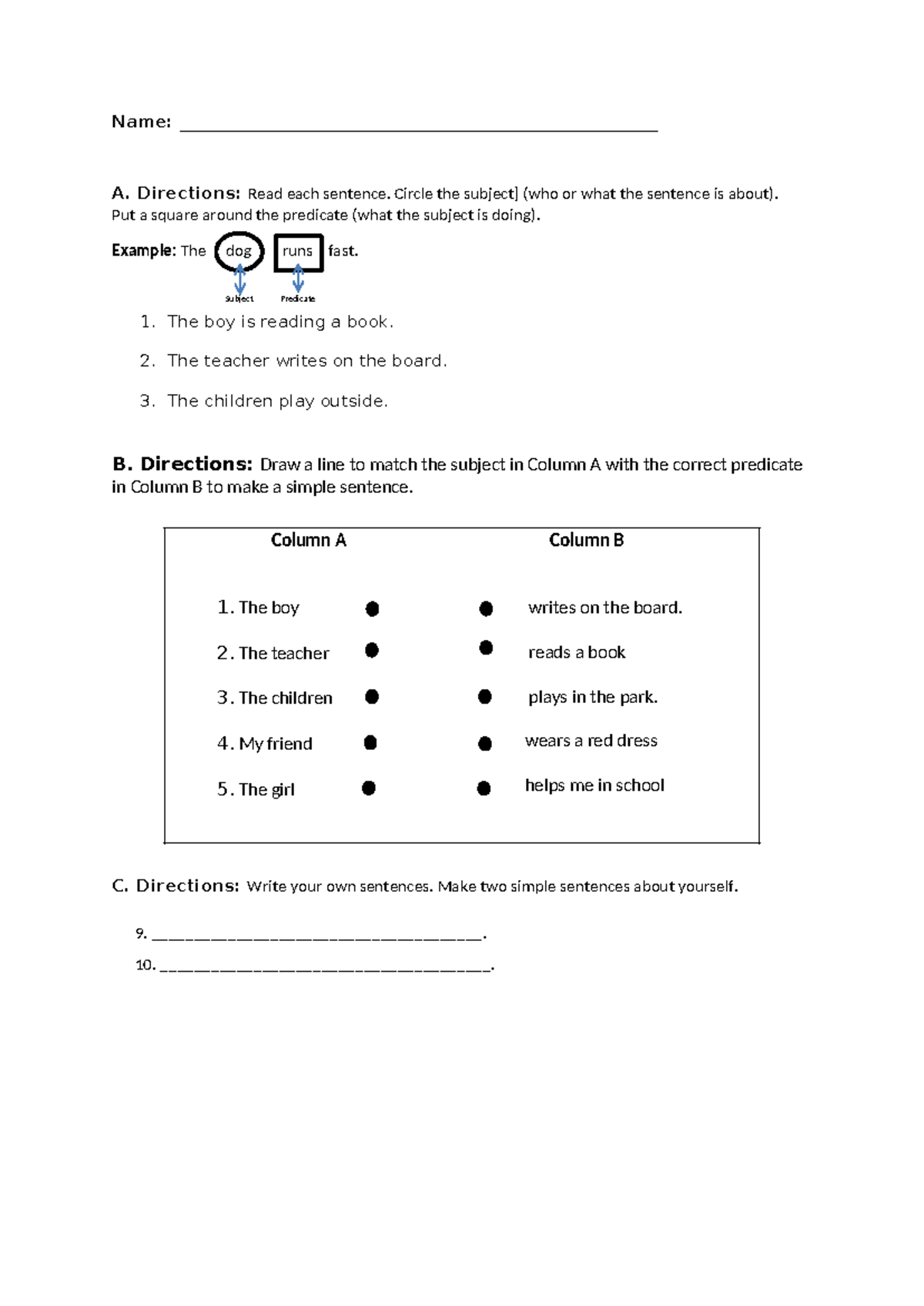Quiz: English - Identifying Subjects and Predicates - Studocu