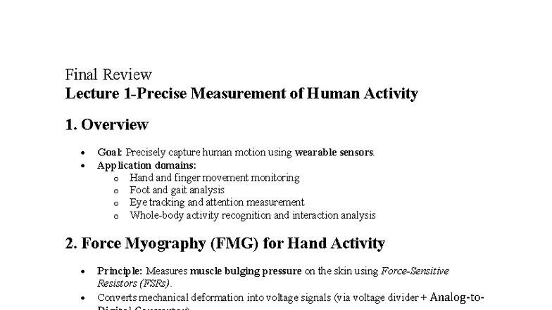 Final Review Lecture: Measurement of Human Activity (Course Code ...