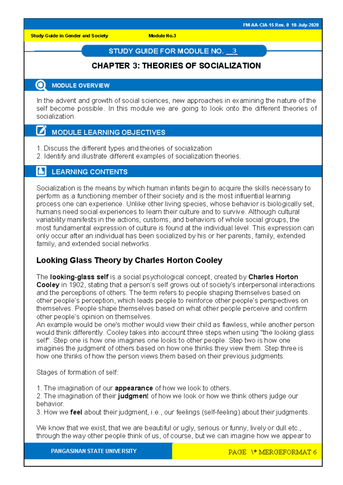 GEE2 Study Guide: Theories of Socialization - Module 3 - Studocu