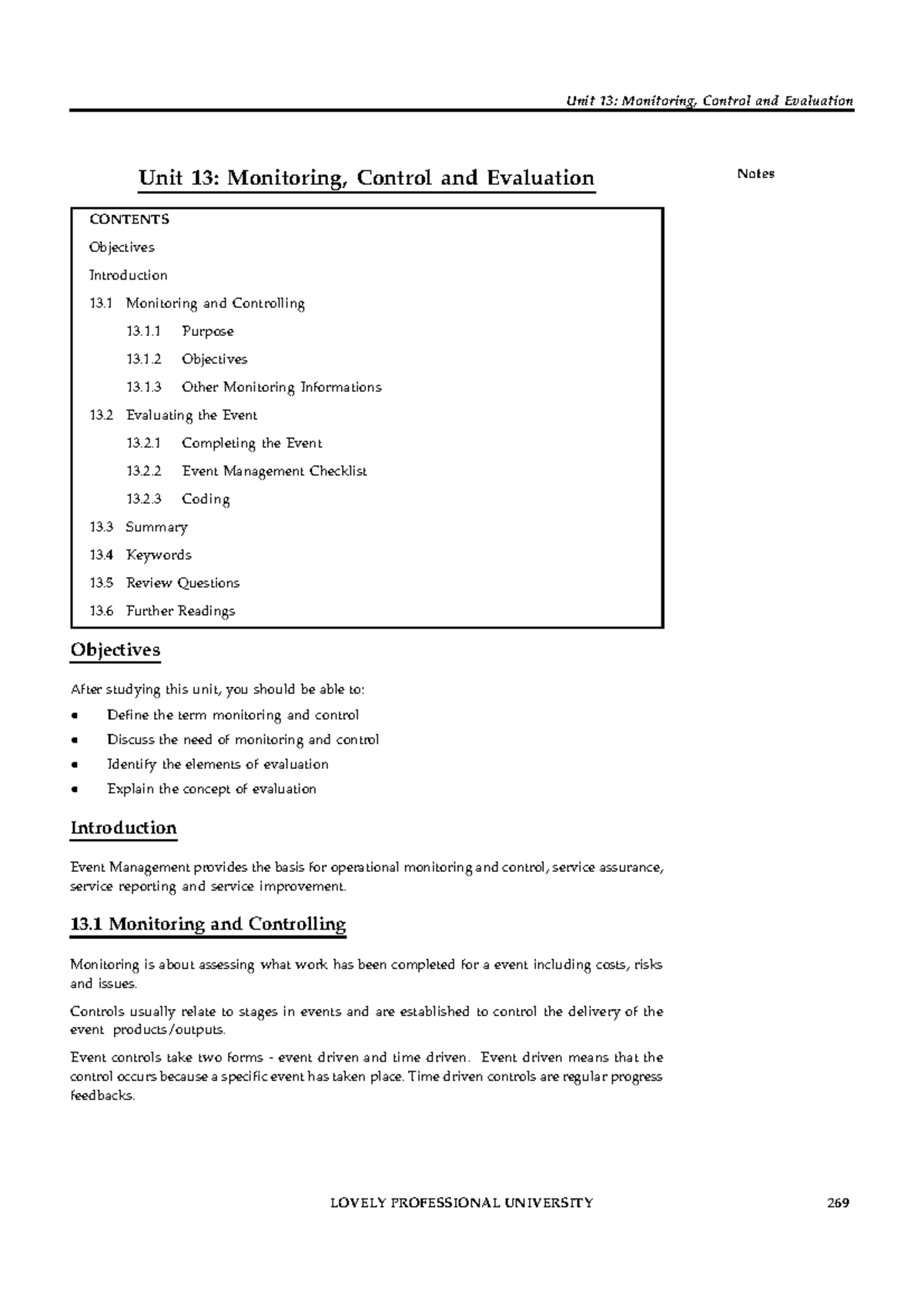 Event Management - UNIT 13: Monitoring, Control & Evaluation Notes ...