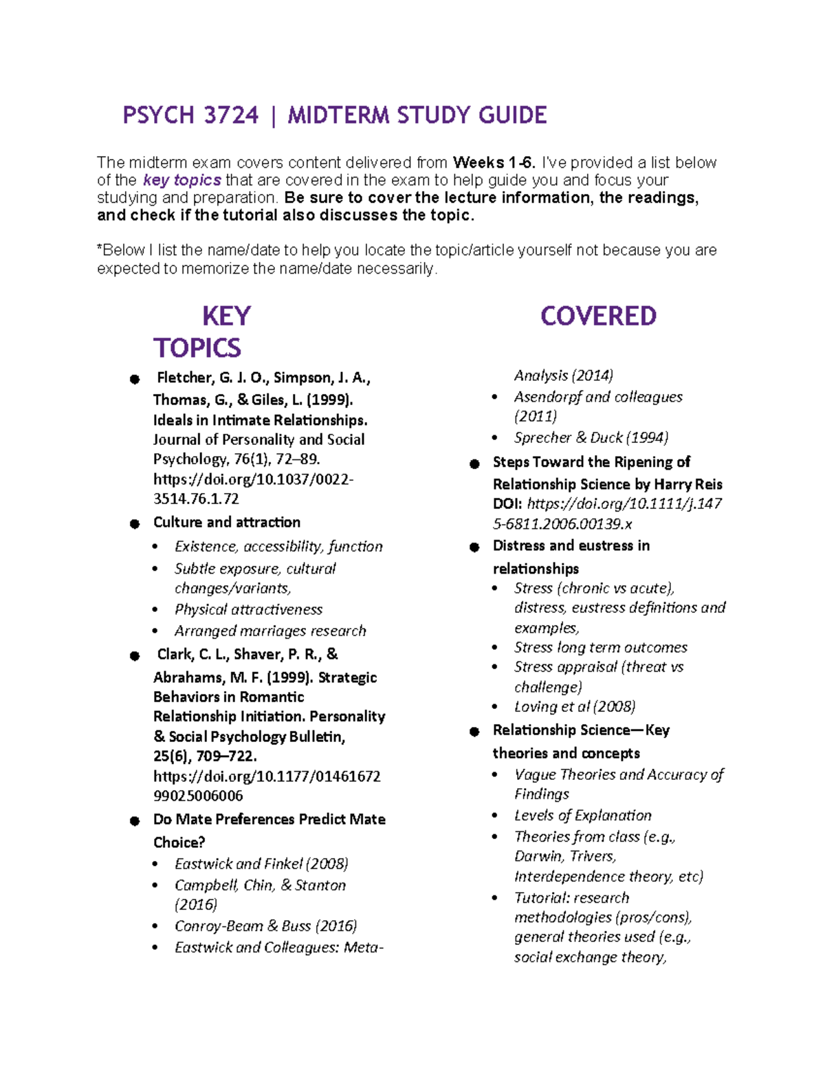 Fall PSYCH 3724 Midterm Study Guide: Key Topics & Concepts - Studocu
