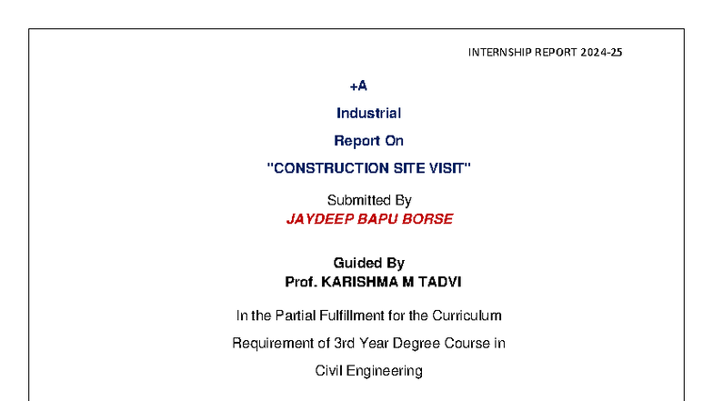 Internship Report: Site Experience in Civil Engineering (CE 3rd Year ...