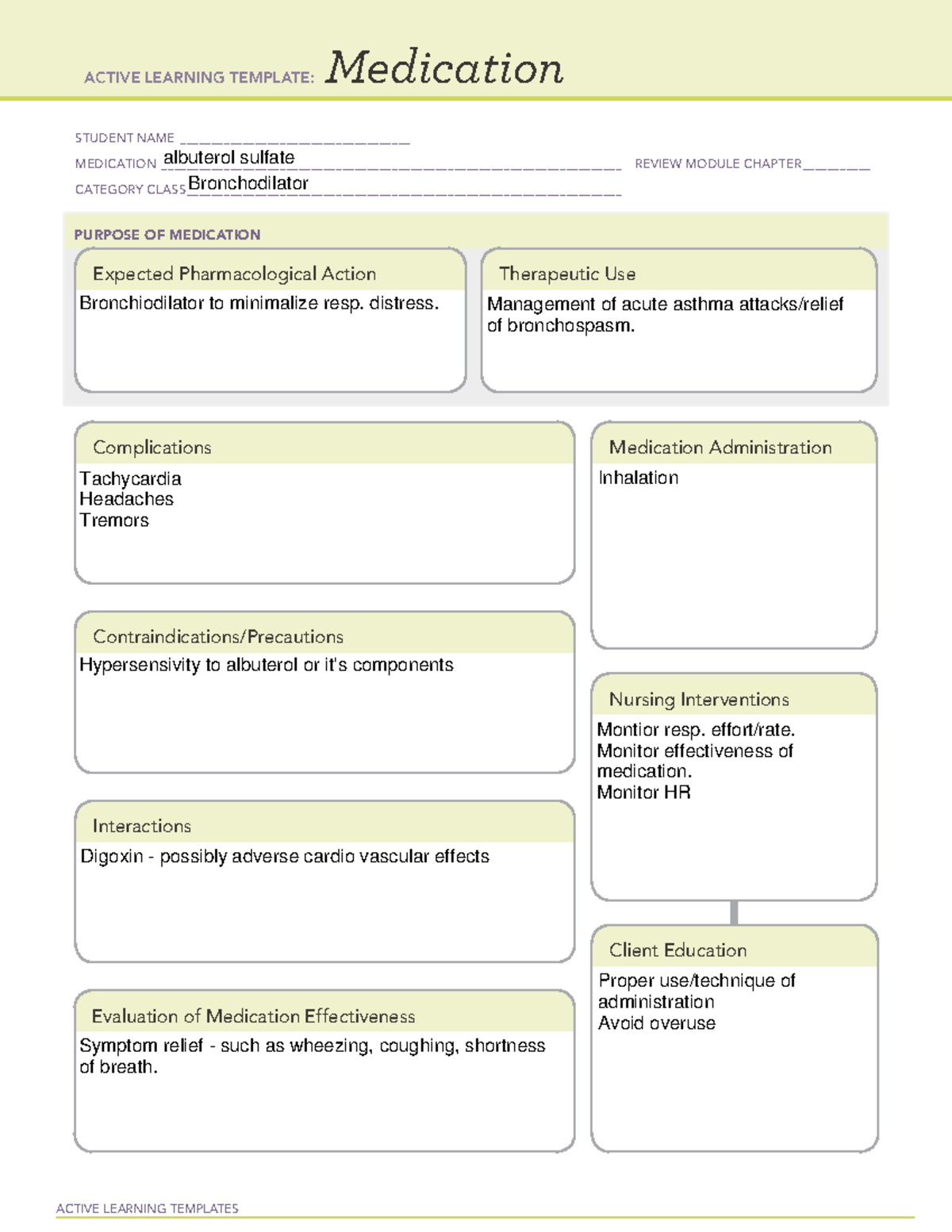 Albuterol med card - MED CARD - ACTIVE LEARNING TEMPLATES Medication ...