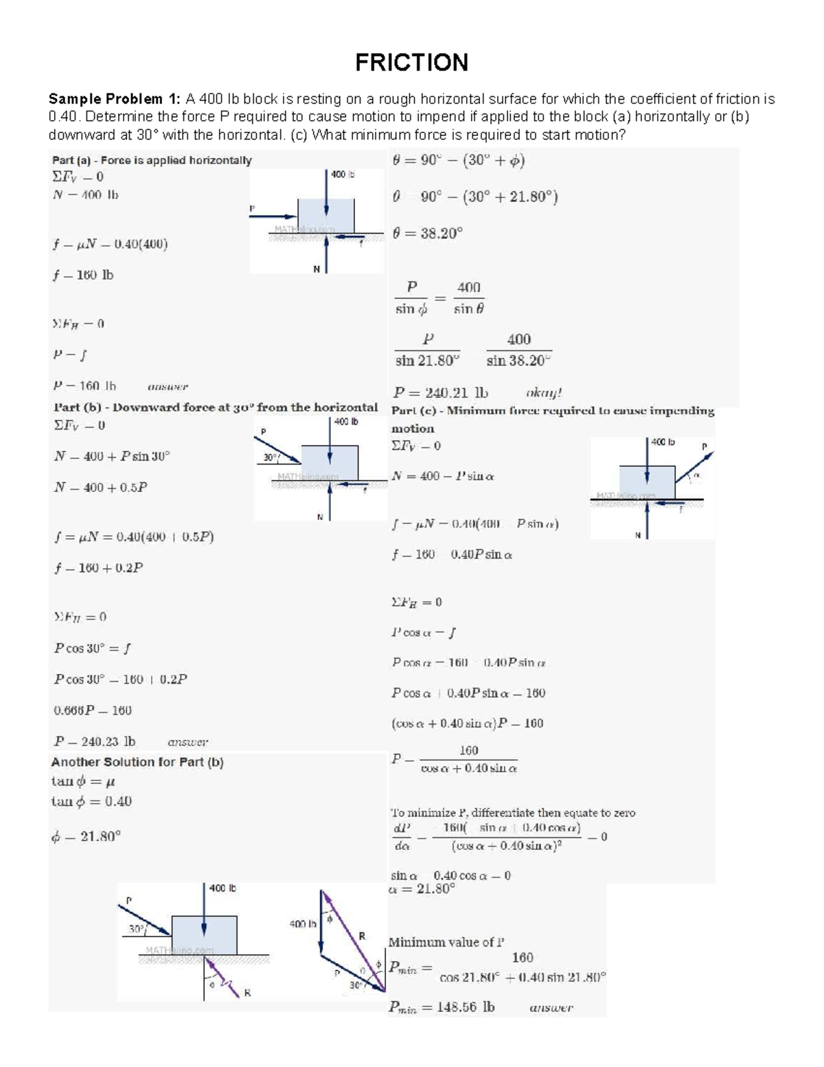 Friction Sample Problems and Centroids Review (ENGR 101) - Studocu