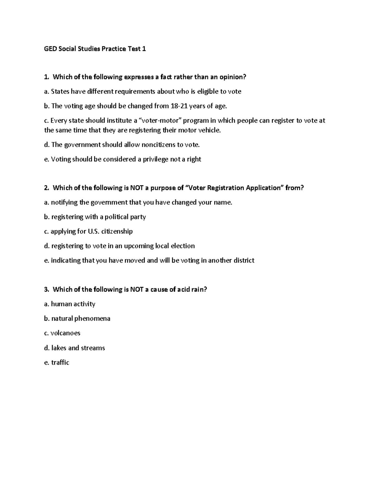 GED Social Studies Practice Test 1: Key Topics & Sample Qs - Studocu