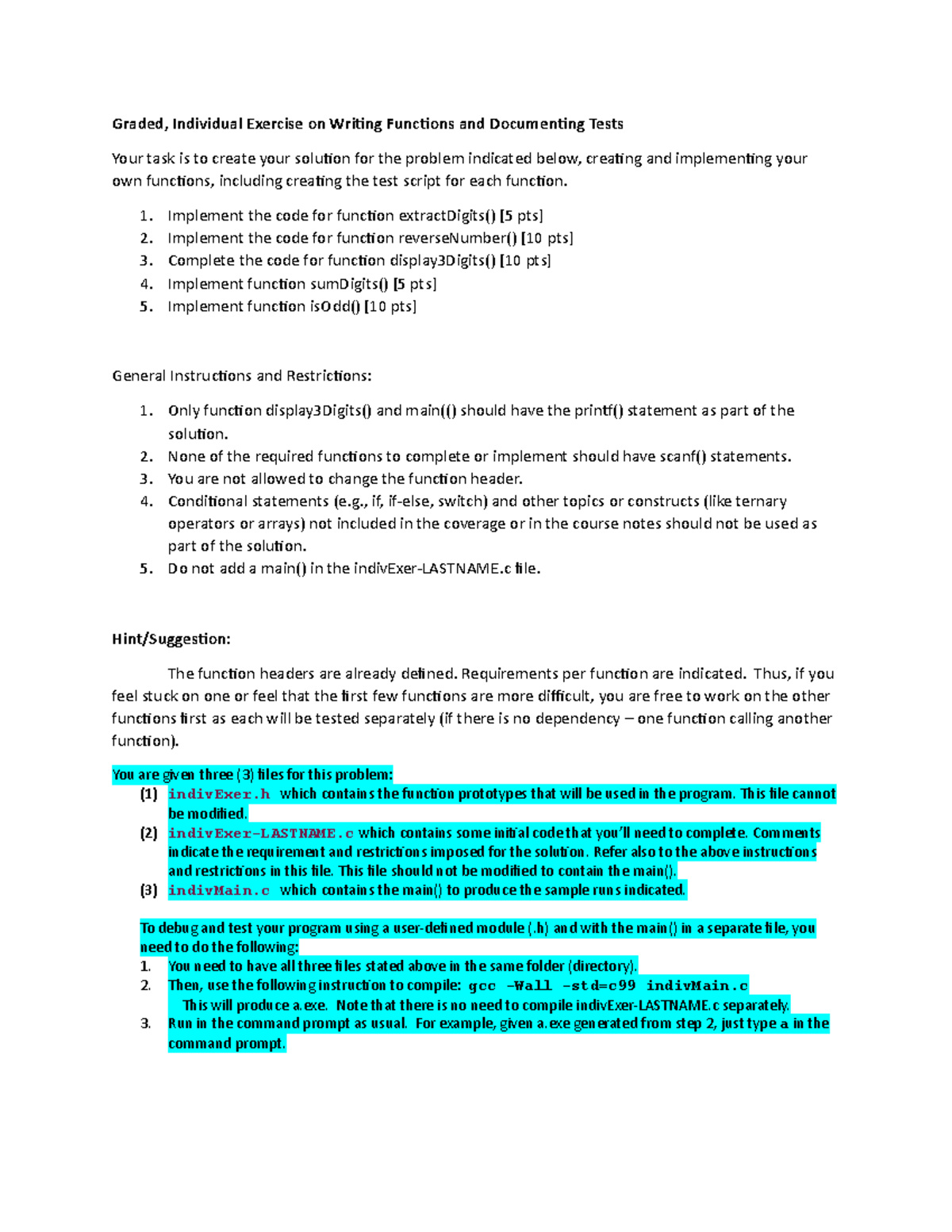 Graded Individual Exercise: Writing Functions & Documenting Tests - Studocu