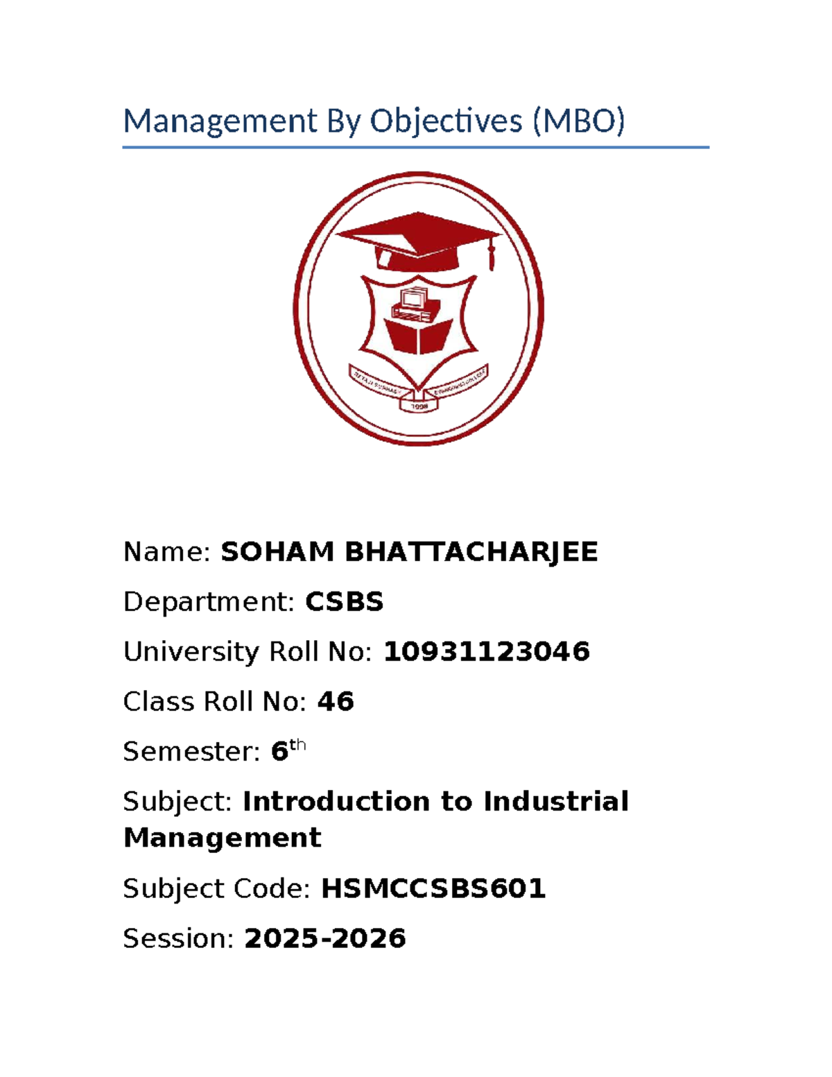 Management By Objectives (MBO) - HSMCCSBS601 Overview - Studocu