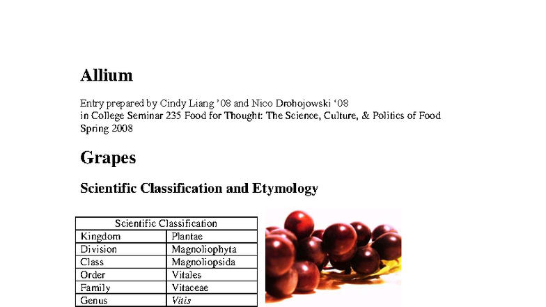 Grapes: Scientific Classification and Cultural Significance (CS 235 ...