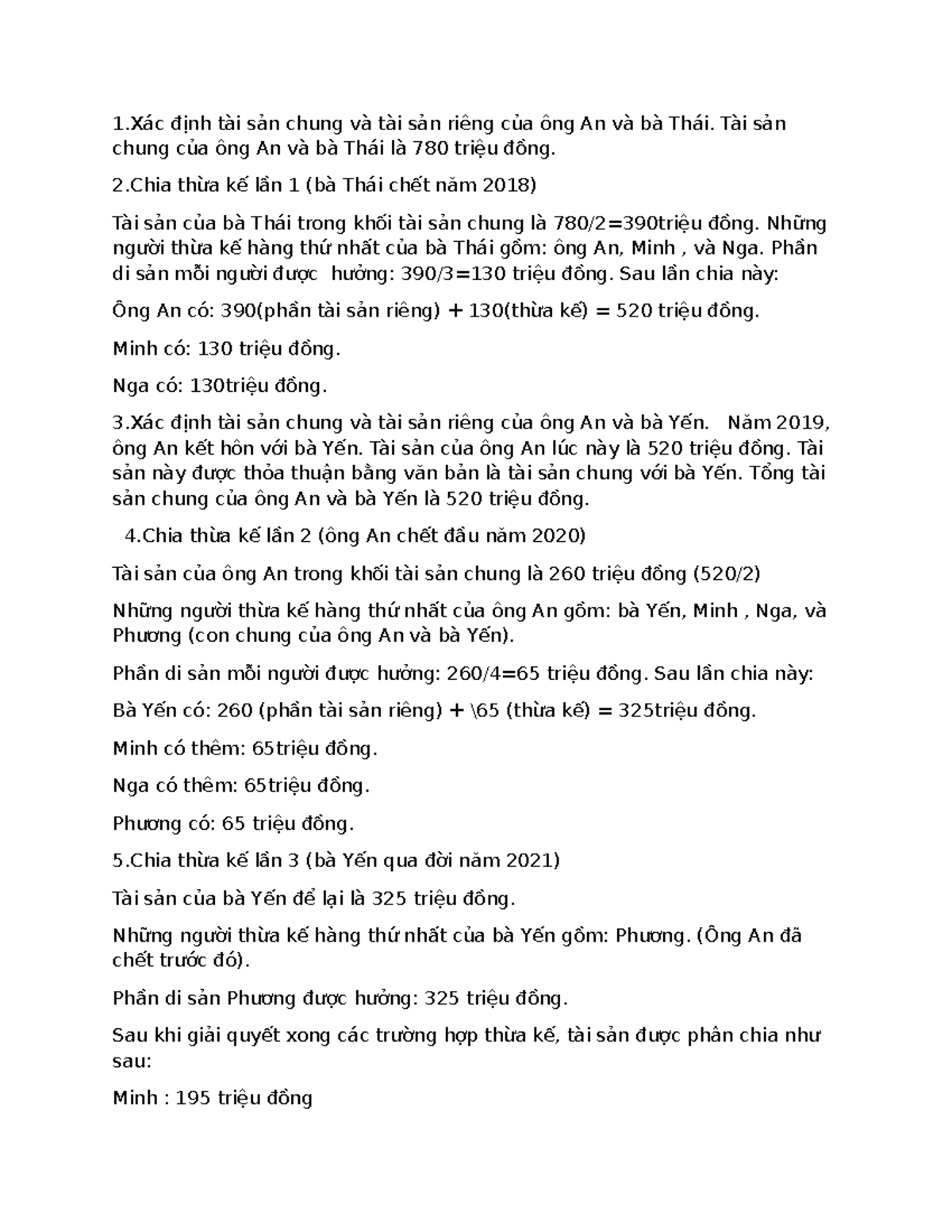Chia Thừa Kế và Tài Sản Chung của Ông An và Bà Thái (PLDC) - Studocu