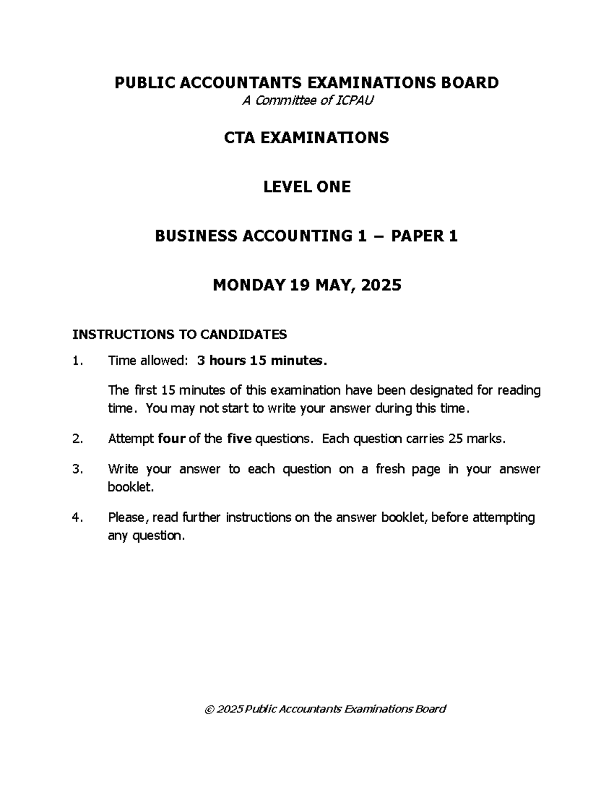 CTA 1 - Business Accounting 1 Exam Paper Instructions & Questions - Studocu