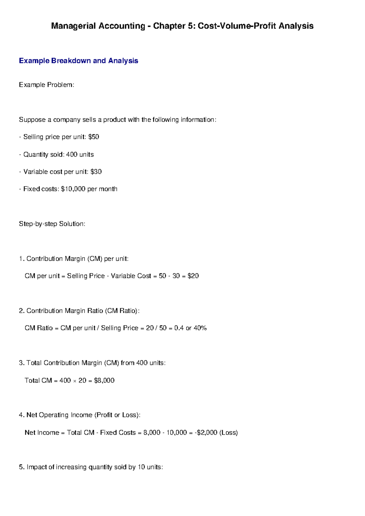 Managerial Accounting CH5: CVP Analysis Cheat Sheet - Studocu