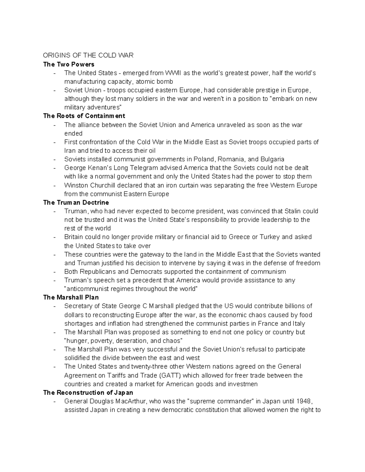 APUSH Chapter 23: Cold War Origins and Key Developments - Studocu