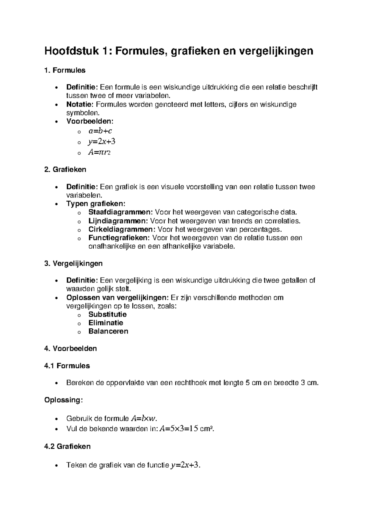 Hoofdstuk 1: Formules, Grafieken en Vergelijkingen in Wiskunde ...