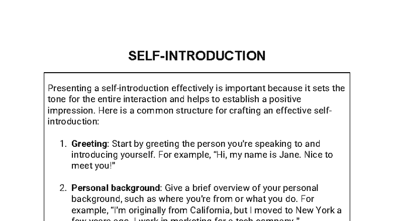 Lcc112 Self Introduction Guide Crafting An Effective Intro Studocu