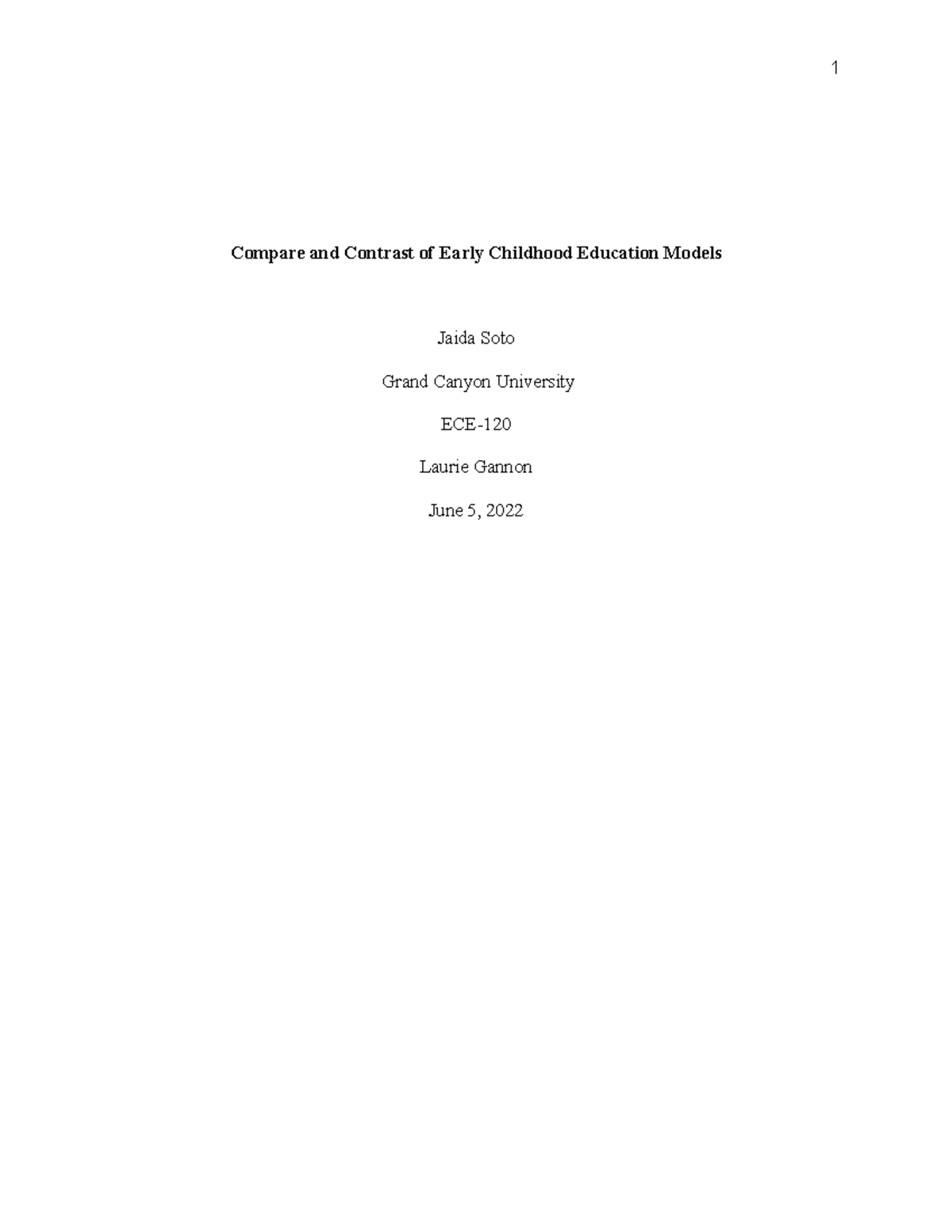 Comparative Analysis of ECE Models: Montessori vs. HighScope (ECE ...