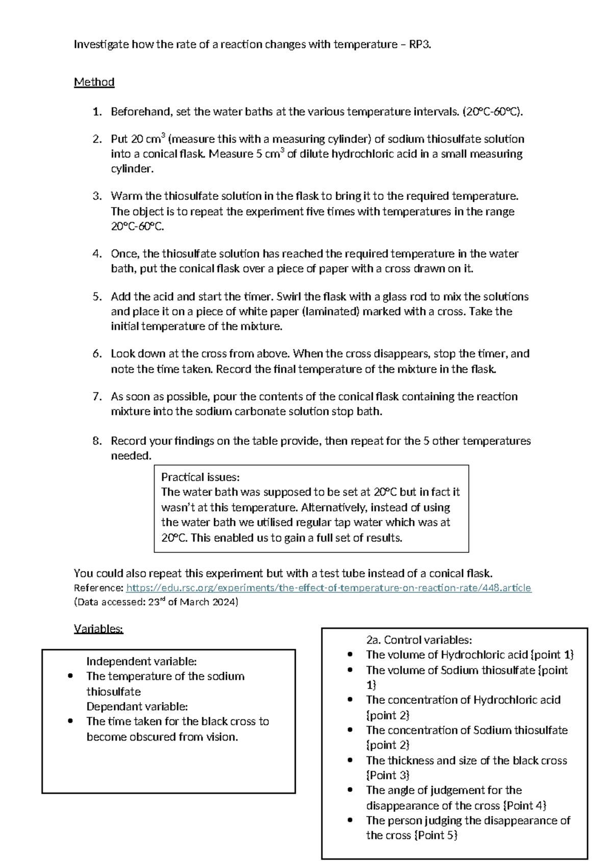 Investigating Reaction Rate Changes with Temperature - RP3 Chemistry AS ...