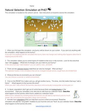 Natural Selection Simulation (PHET)-2 - Name: Kailey Hernandez Natural Selection Simulation at ...