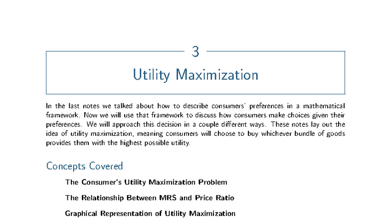 03 - Utility Maximization: Consumer Choice and Preferences - Studocu