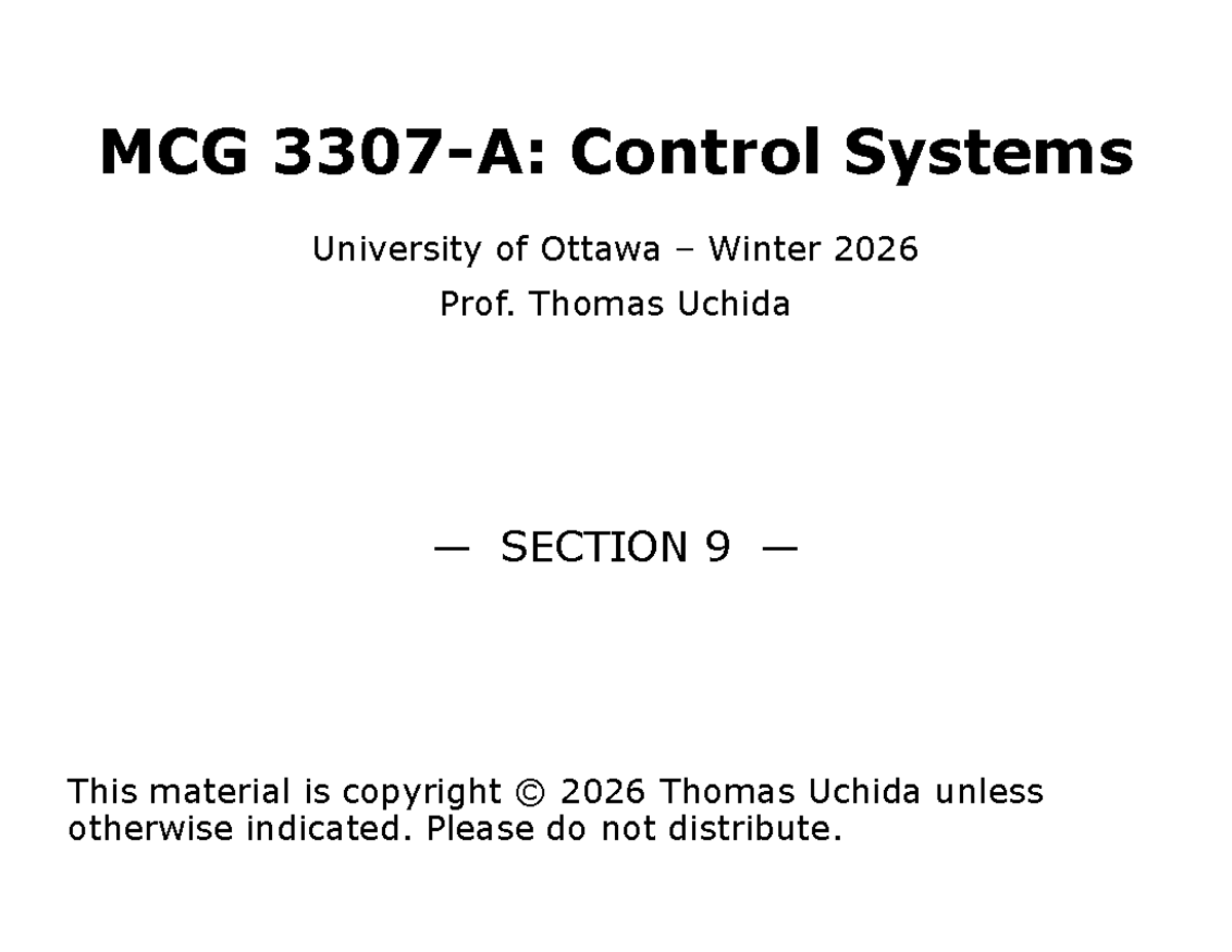 MCG 2026 Control Systems: Section 9 - Controller Design Notes - Studocu