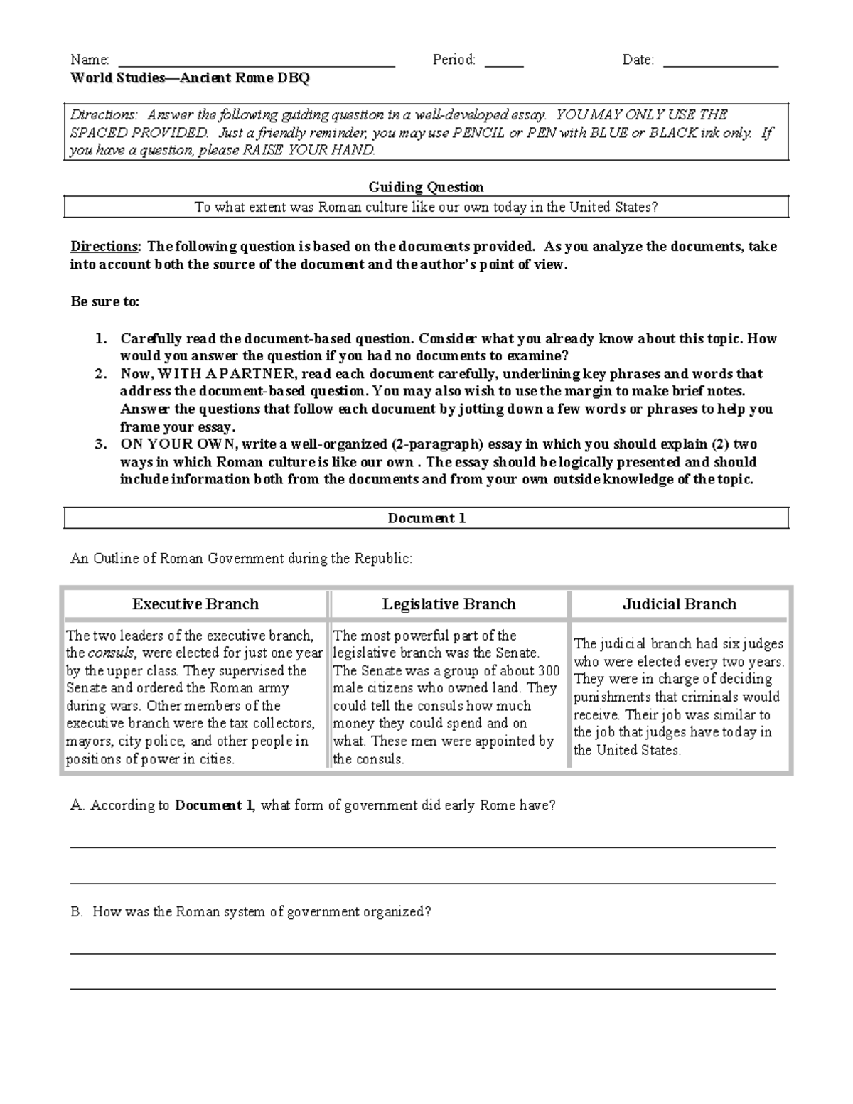 Ancient Rome DBQ 3 - Comparative Essay Guidelines and Documents - Studocu