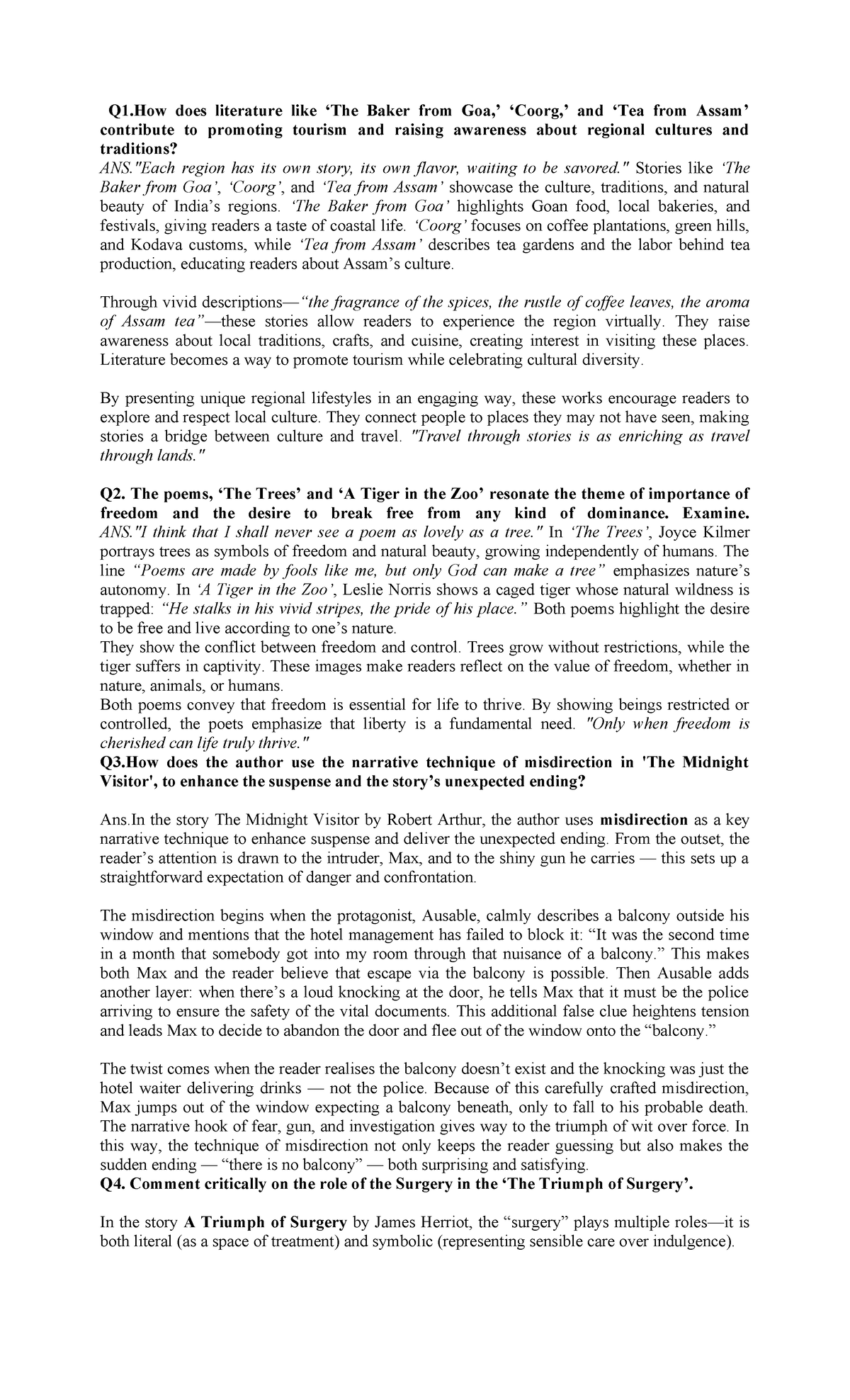 LONG Answers of Sample Paper: Literature, Freedom, and Narrative ...