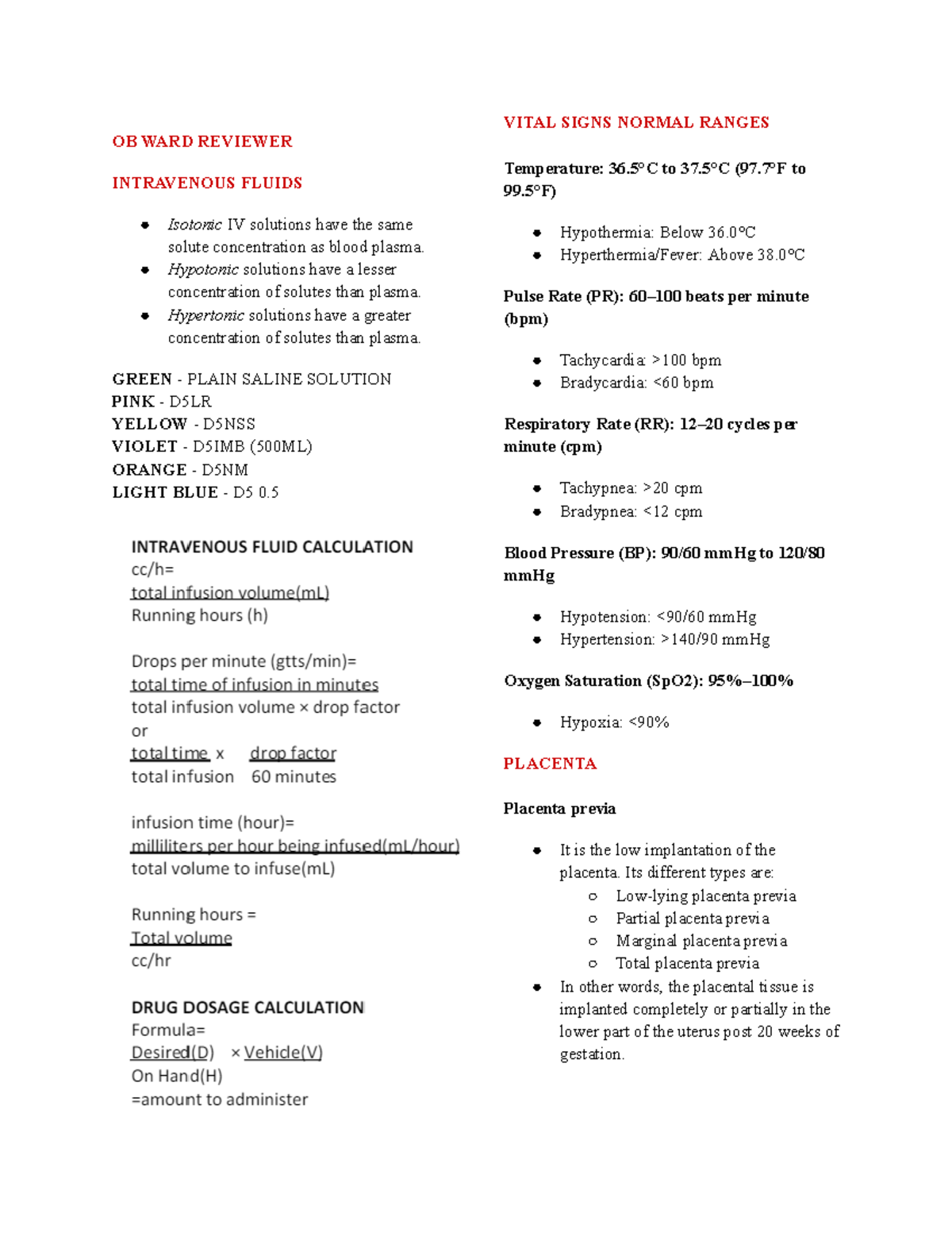 OB WARD Reviewer - OB WARD REVIEWER INTRAVENOUS FLUIDS Isotonic IV solutions have the same ...